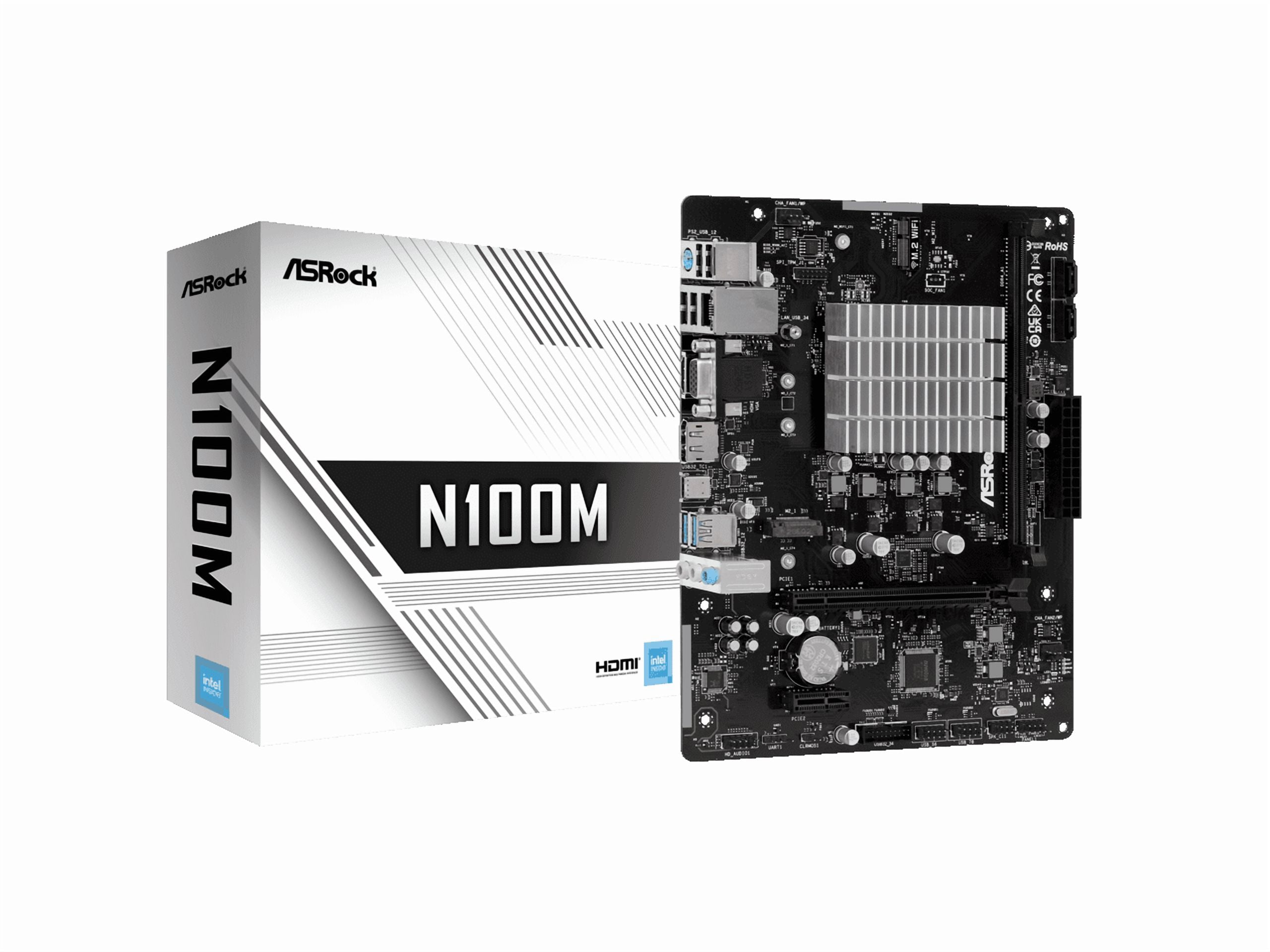 ASRock N100M Micro ATX (280) Motherboards - Intel, 1 DDR4 DIMM, 2 SATA3 ...