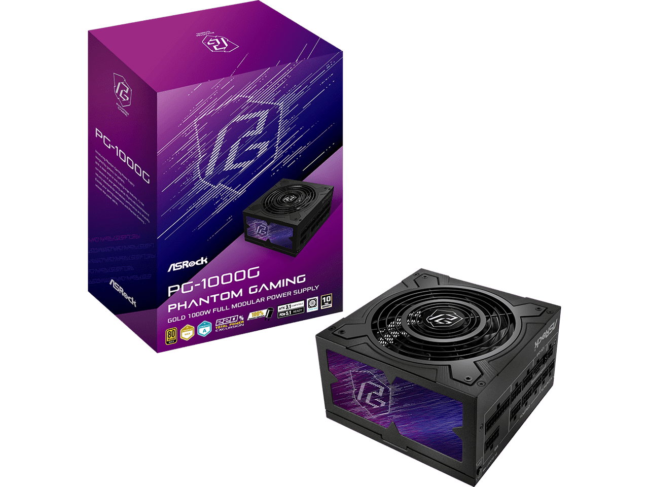 ASRock Phantom Gaming PG-1000G 1000W 80 PLUS GOLD & Cybenetics GOLD ...