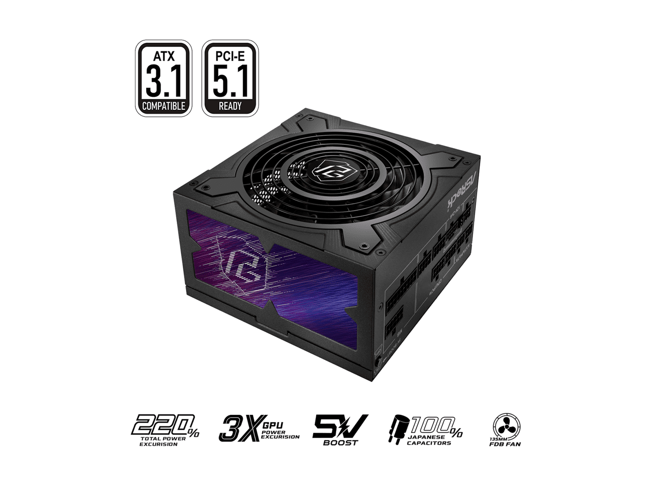 ASRock Phantom Gaming PG-750G 750W 80 PLUS GOLD & Cybenetics PLATINUM Full Modular Power Supply ...
