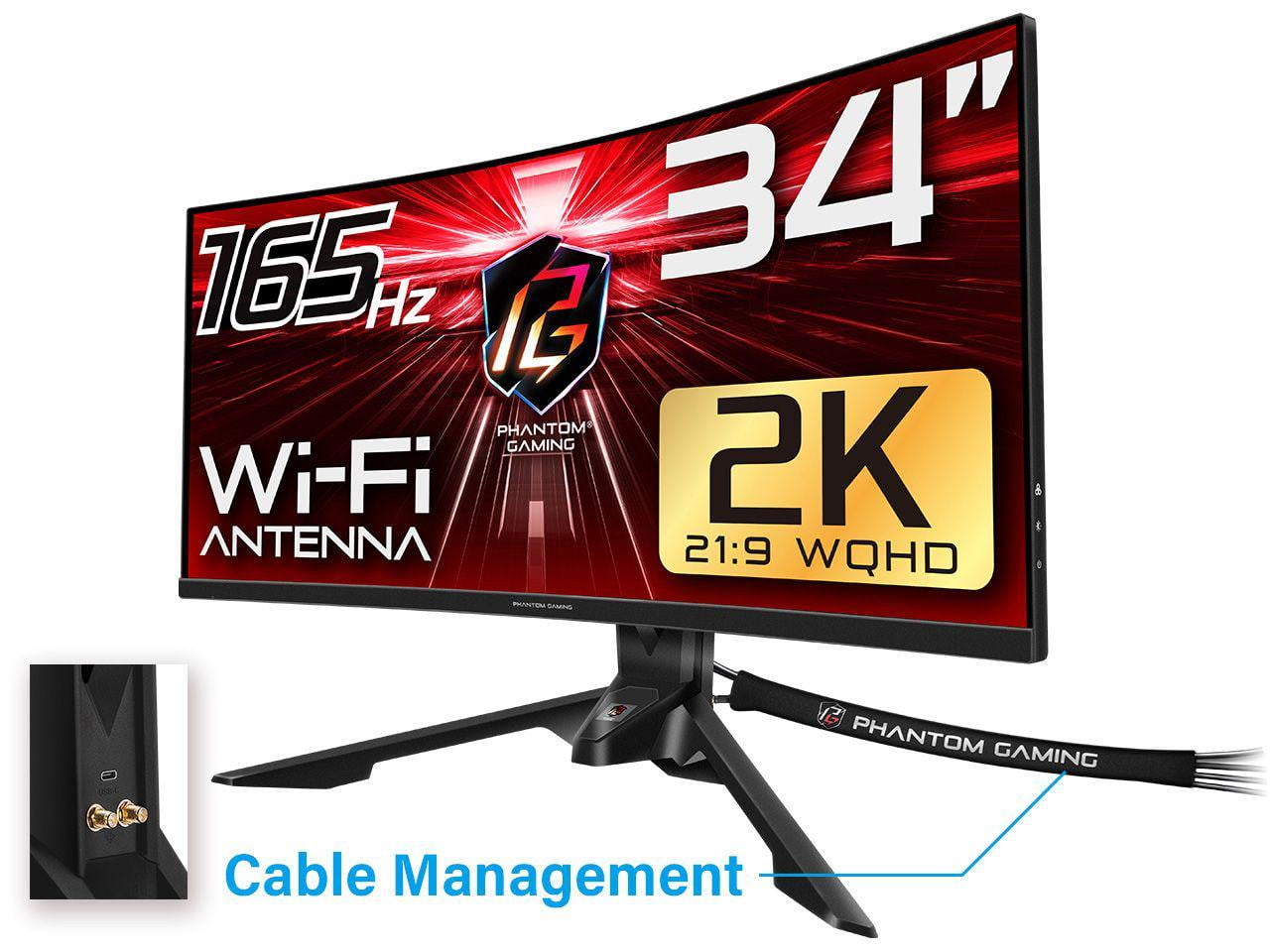 "ASRock Phantom PG34WQ15R3A 34"" WQHD 165 Hz Curved Gaming Monitor ...