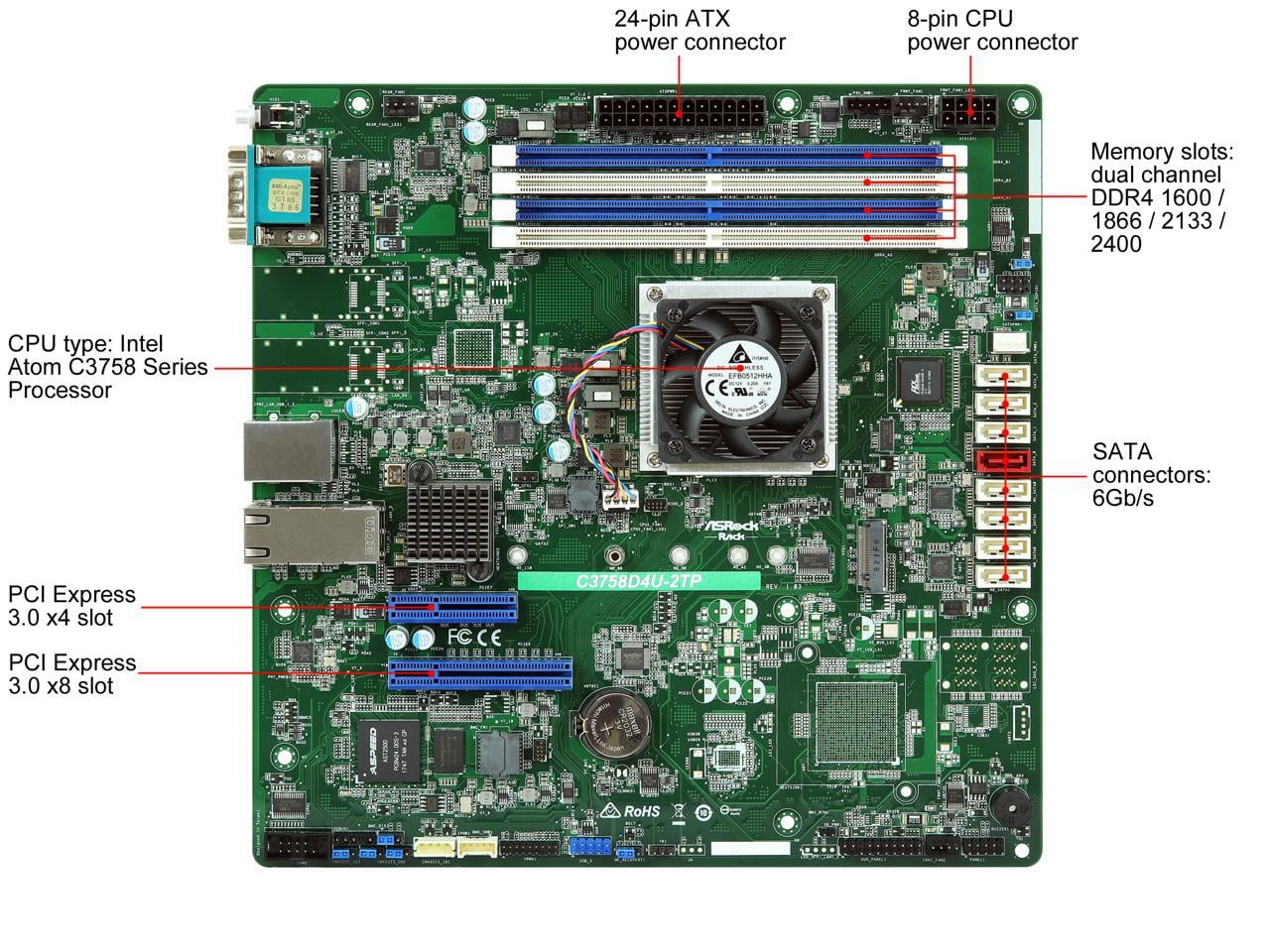 ASRock Rack C3758D4U-2TP Micro ATX Server Motherboard 8 core SOC Dual ...