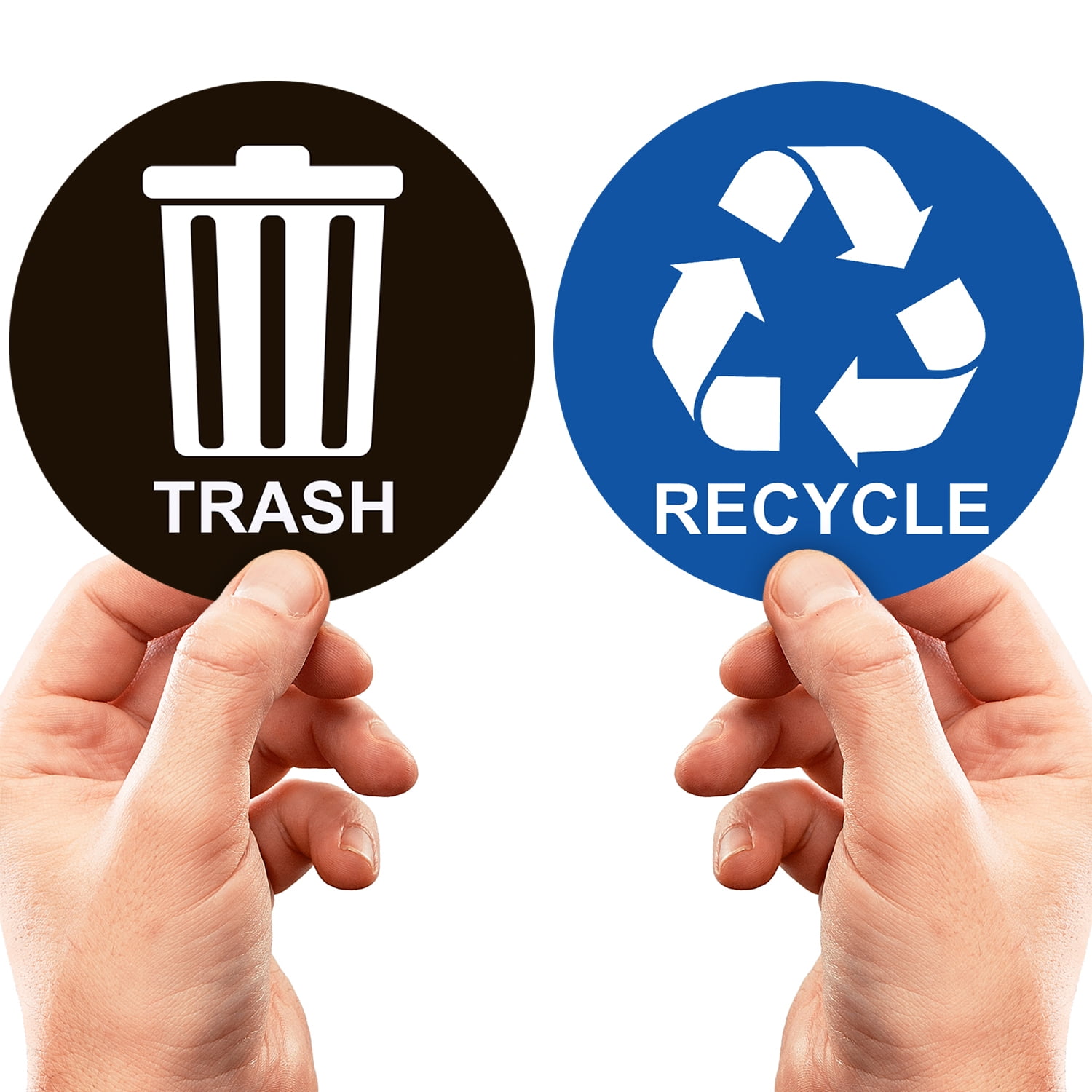 "Assured Signs 5x5"" Recycle & Trash Bin Stickers - 2 Pack Blue & Black ...