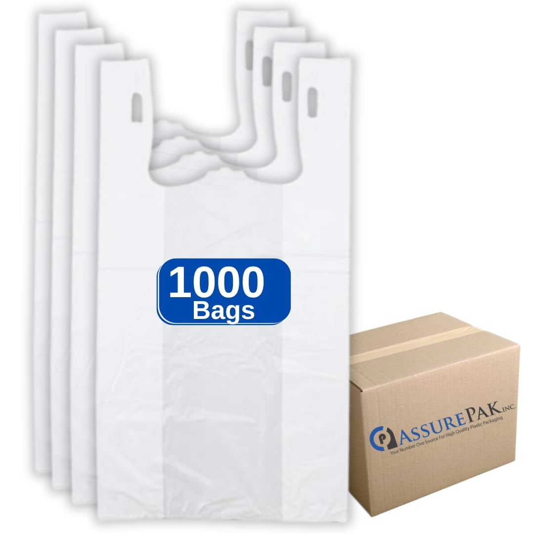 ASSUREPAK Plastic Bag - Standard White Plain T-Shirt Bag 11.5"x6.5"x21 ...