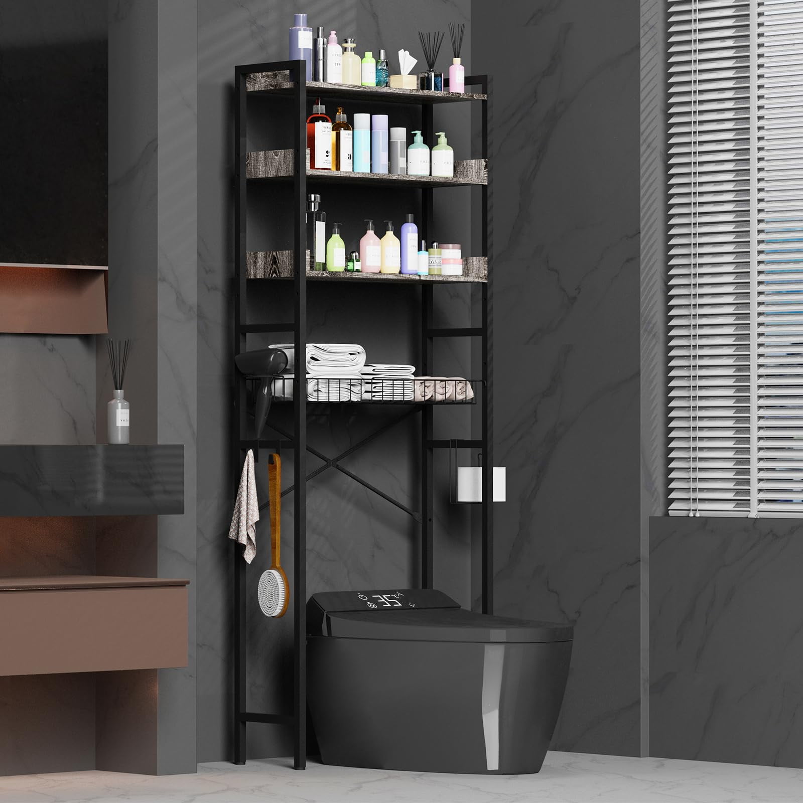 ASTLIHO Over The Toilet Storage 4-Tier, Freestanding Bathroom Organizer ...