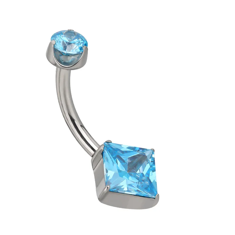 ASTM F136 Titanium 14G PIERC Navel Ring Heart Pear Square CZ Paved Top ...