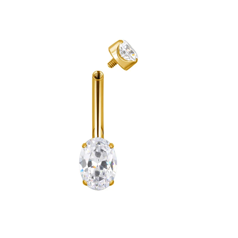 ASTM F136 Titanium 14G PIERC Navel Ring Heart Pear Square CZ Paved Top ...