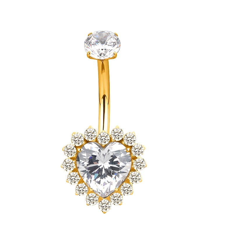 ASTM F136 Titanium PIERC Heart Belly Button Ring Navel Ring CZ Paved ...