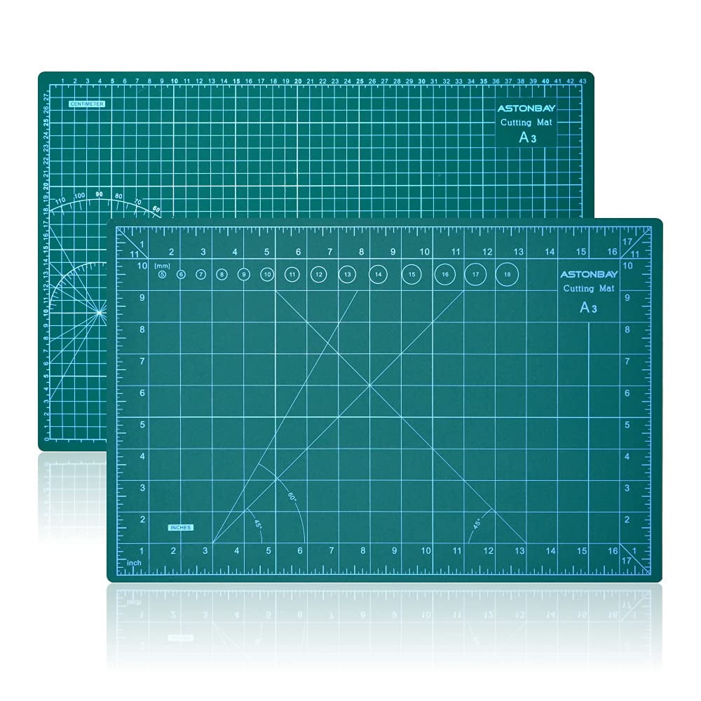 ASTONBAY A3 Green Cutting Mat 18x12 Self Healing Pad for Sewing Table DoubleSided PVC Desk Ruler ...