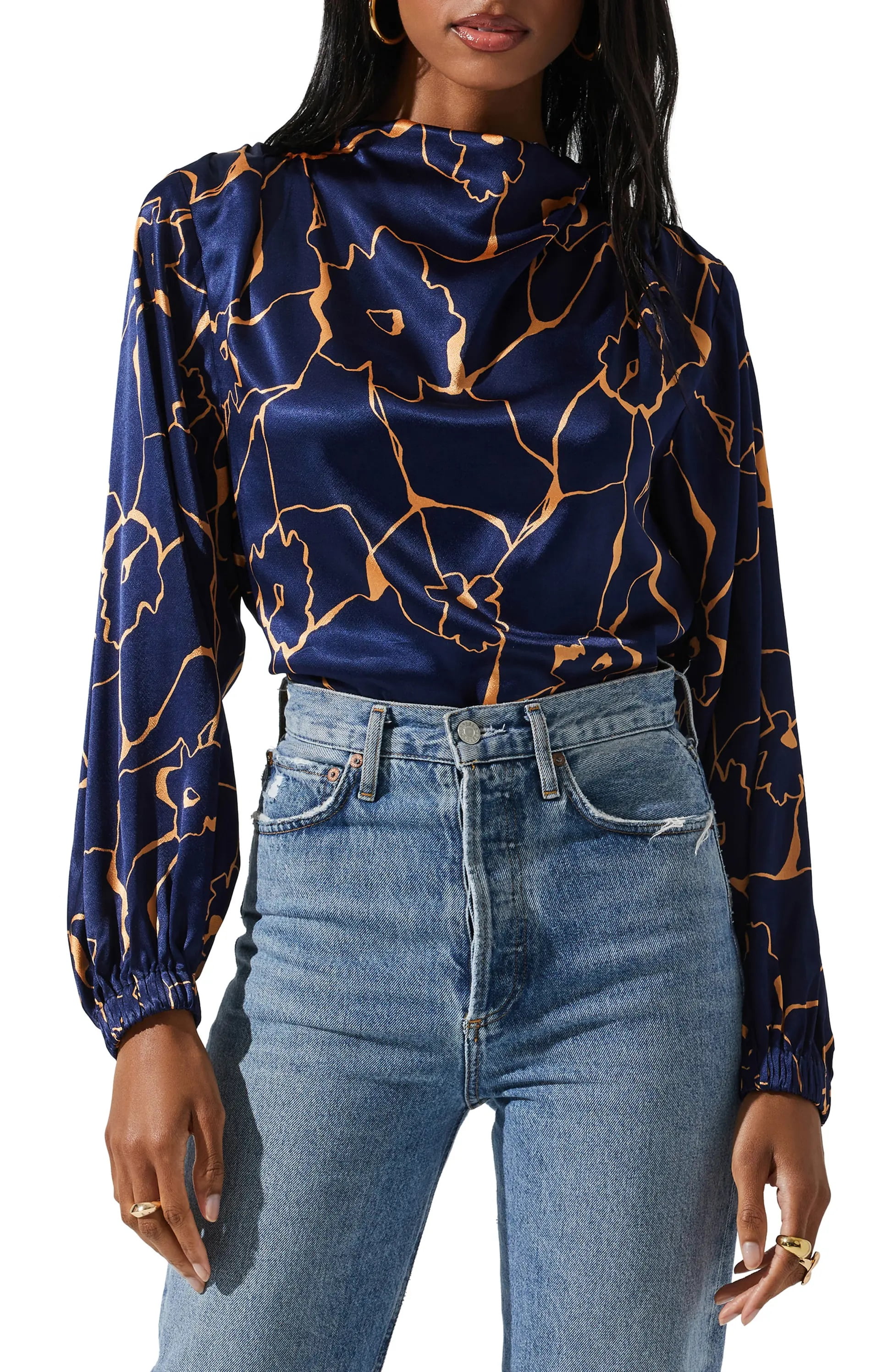 ASTR The Label Women's Veronica Cutout Cowl Neck Long Sleeve Satin ...