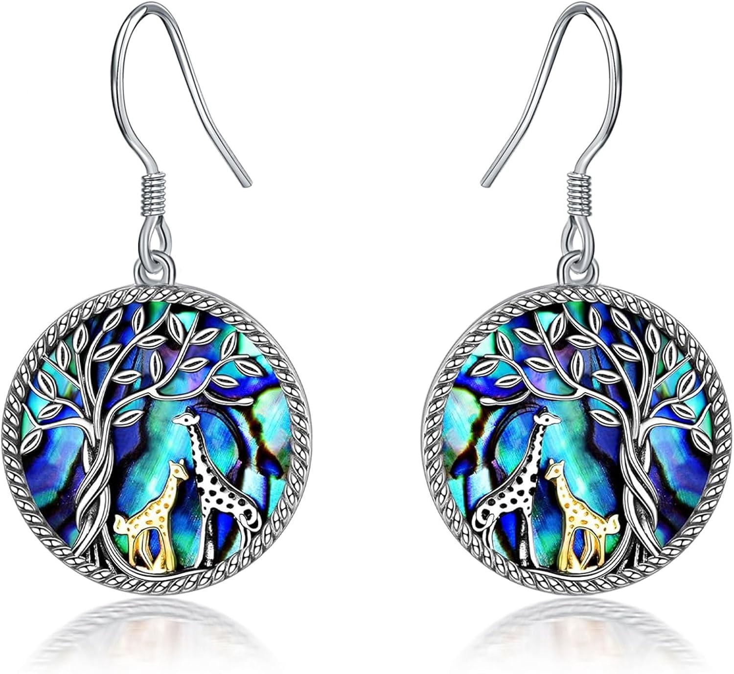 ASTRKIP Giraffe Tree of Life Earrings Sterling Silver Giraffe Abalone ...