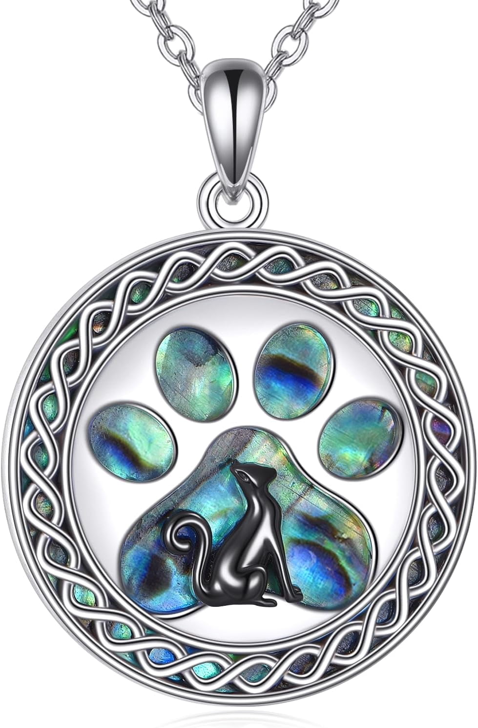 ASTRKIP Paw Print Necklace 925 Sterling Silver Black Cat Pendant ...
