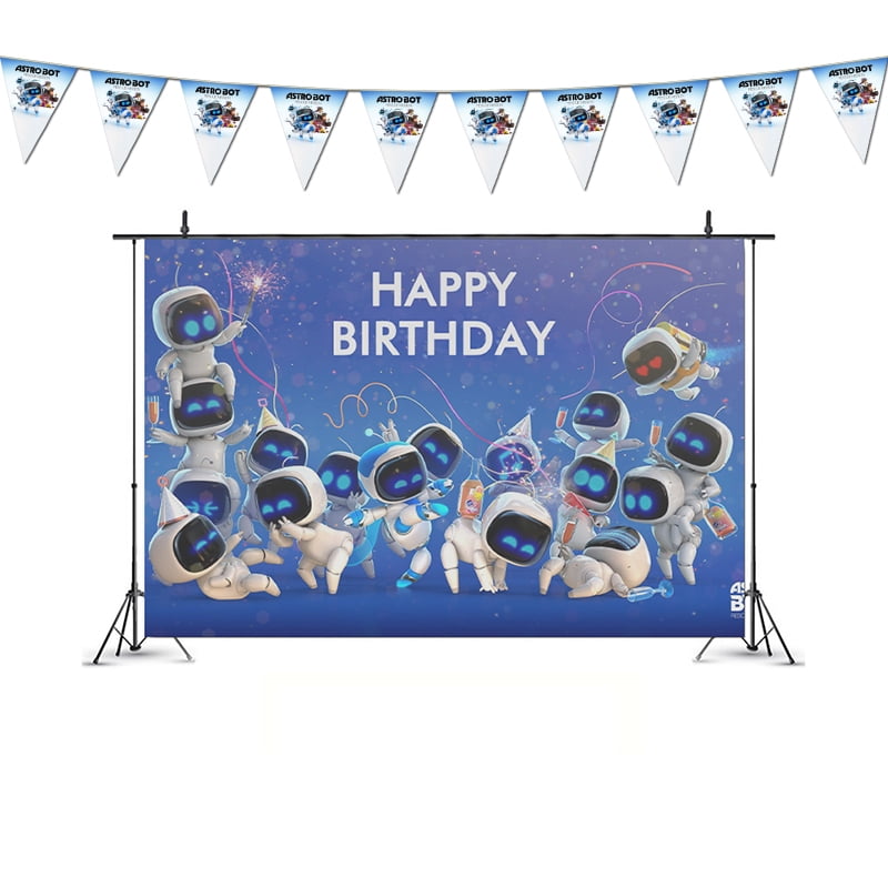 ASTRO BOT Birthday Party Decorations Game Theme Supplys Backdrop Fabric ...