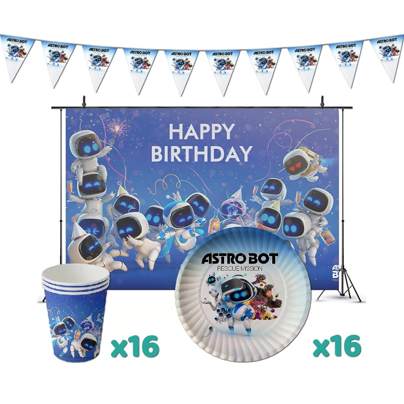 ASTRO BOT Birthday Party Decorations Game Theme Supplys Banner Cups ...