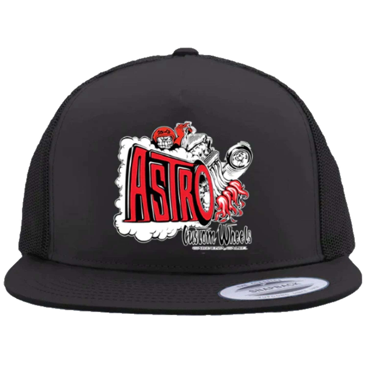 ASTRO Custom Wheels Black Flat Brim Trucker Hat Hot Rods Drag Racing ...