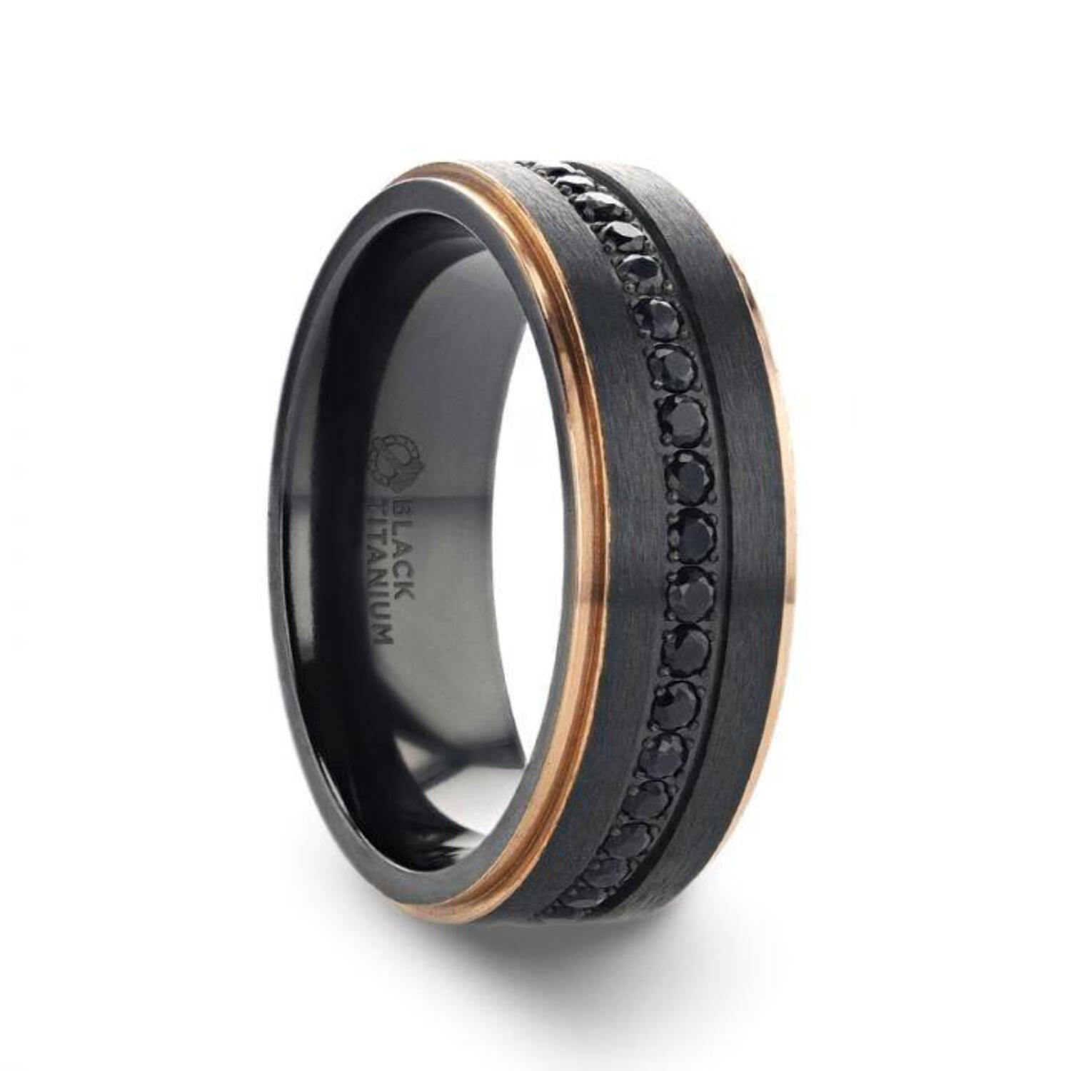 ASTRO Flat Brushed Black Titanium Ring with Rose Gold Plated Edge and ...