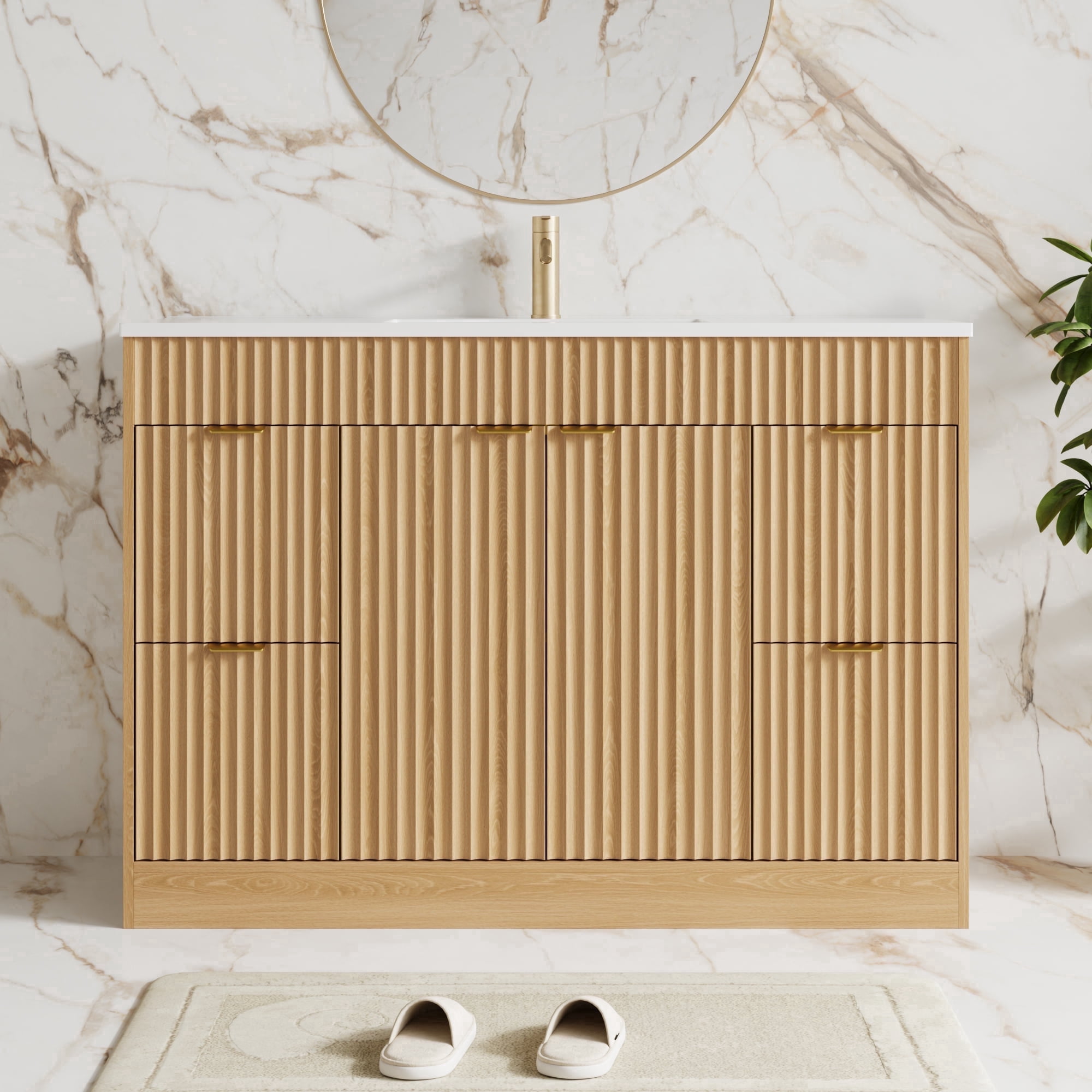 ASTUVIA 48" Fluted Bathroom Vanity Cabinet with 4 Drawers,Bathroom ...