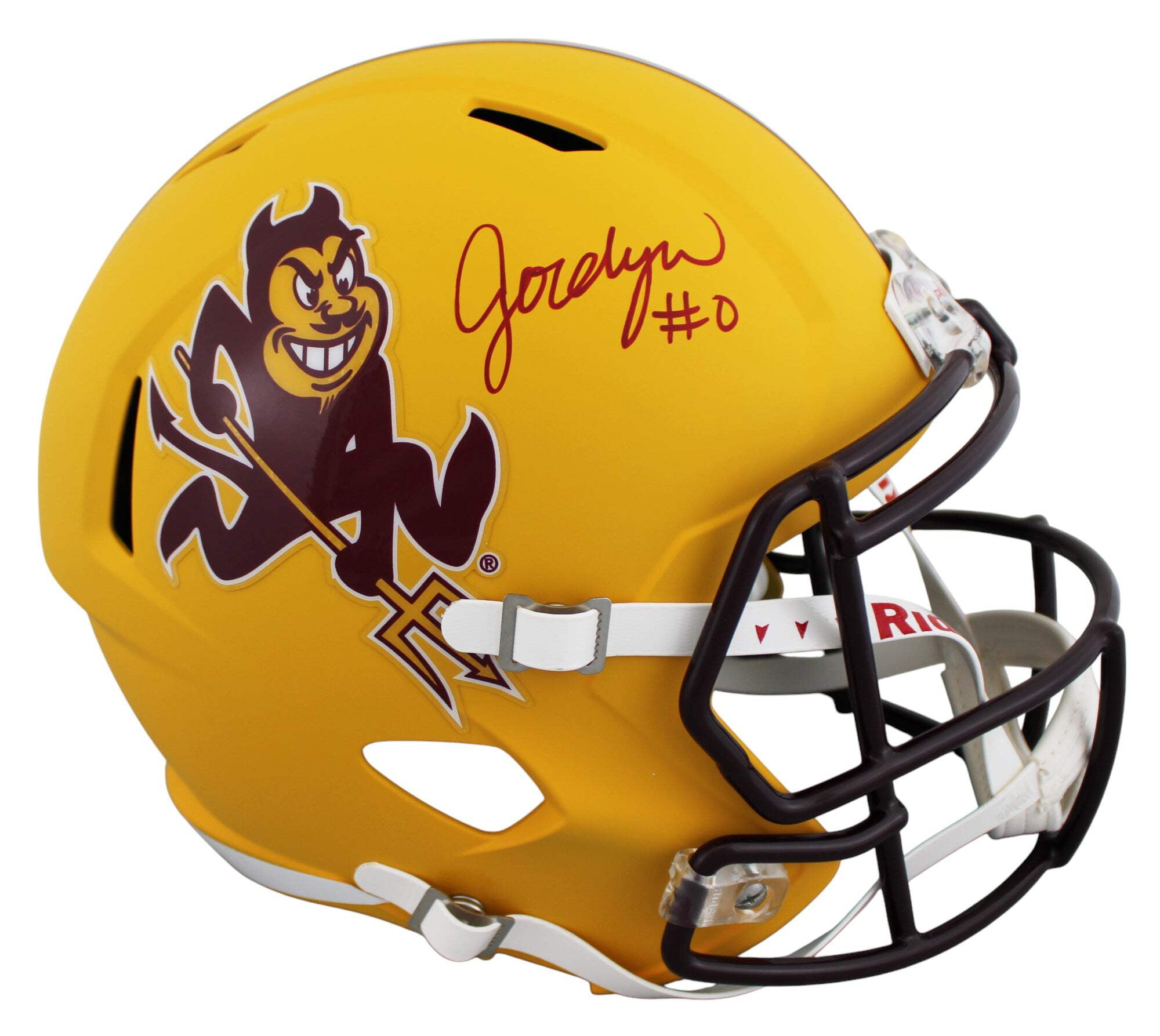 ASU Jordyn Tyson Signed Sparky Full Size Speed Rep Helmet w/ Maroon Sig ...