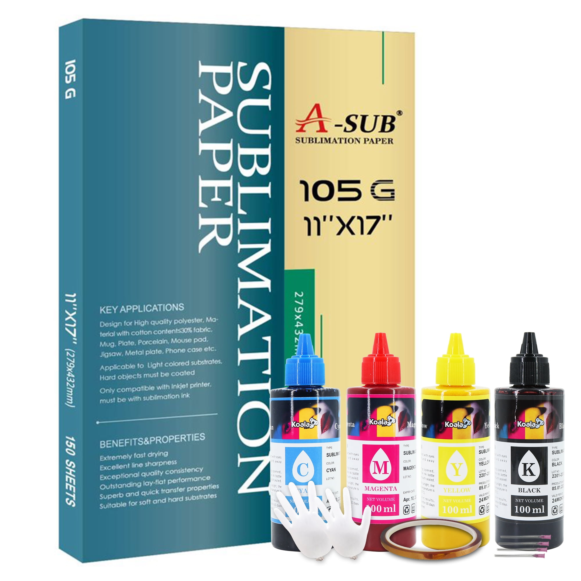 ASUB 105g Sublimation Paper 150 Sheets 11X17'' + 4X100ml Koala ...