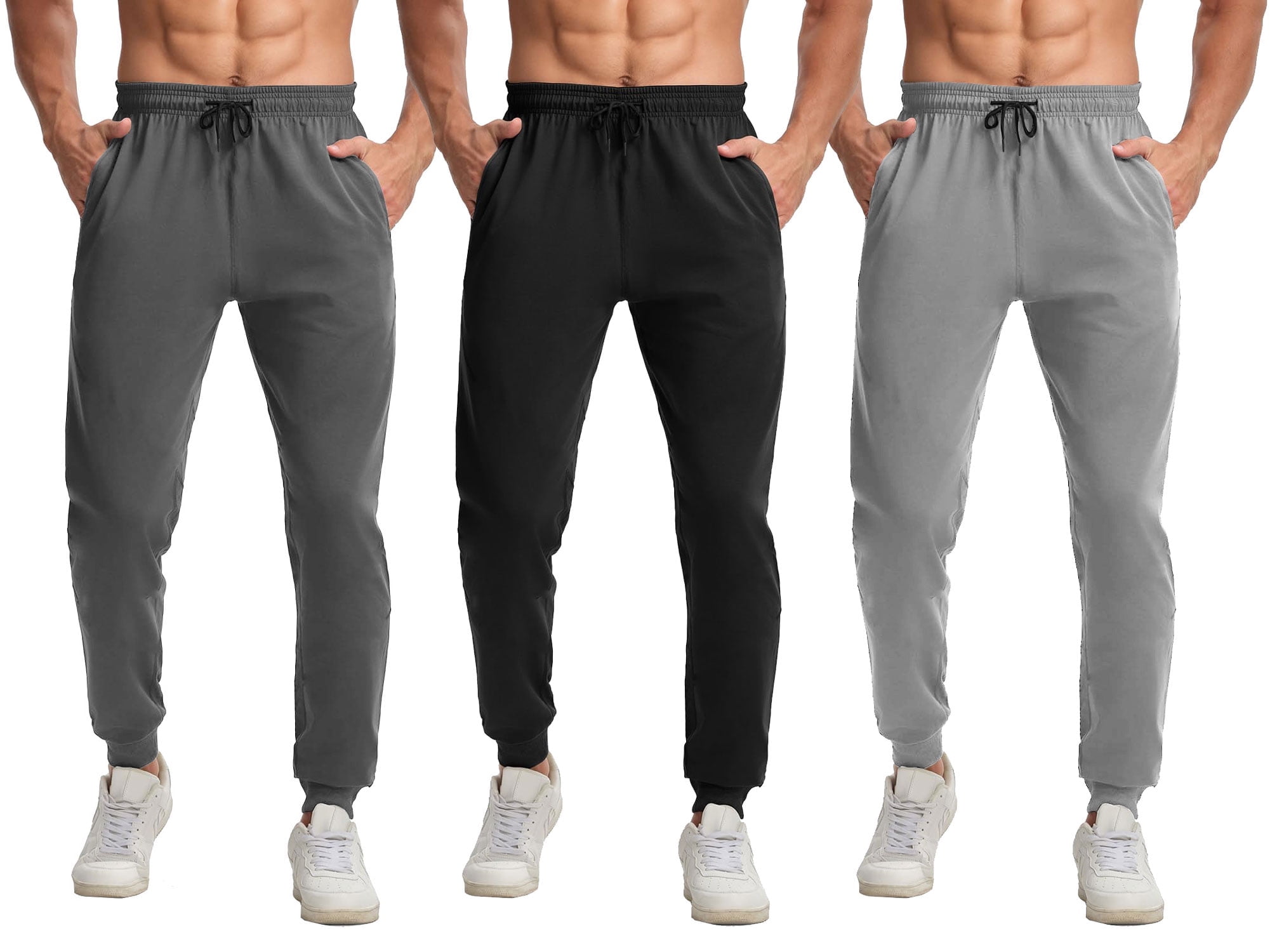 ASUDESIRE 3 Pack Men's Athletic Pants Sweatpants Workout Jogger with ...