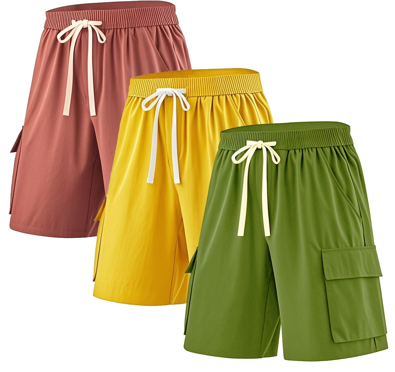 ASUDESIRE 3 Pack Men's Cargo Shorts Elastic Waistband Drawstring Casual ...