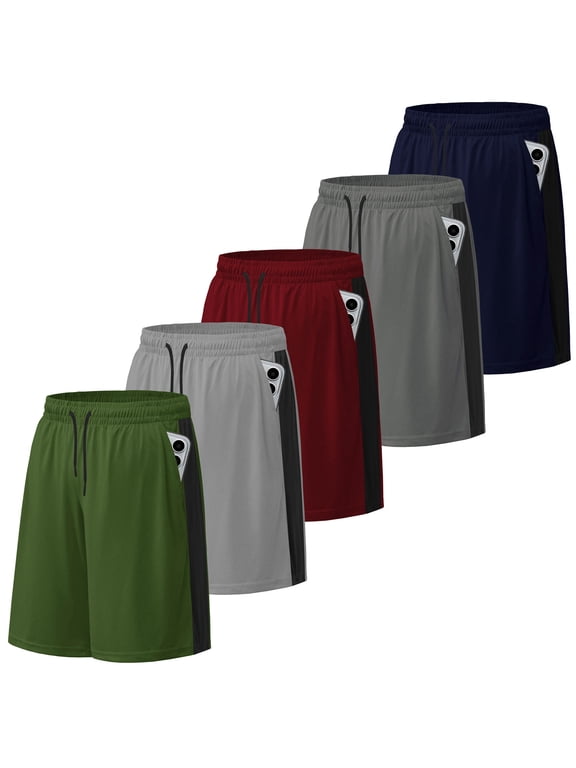 BUYJYA Men's 5-Piece Cooling Mesh Athletic Shorts Set with Zipper ...