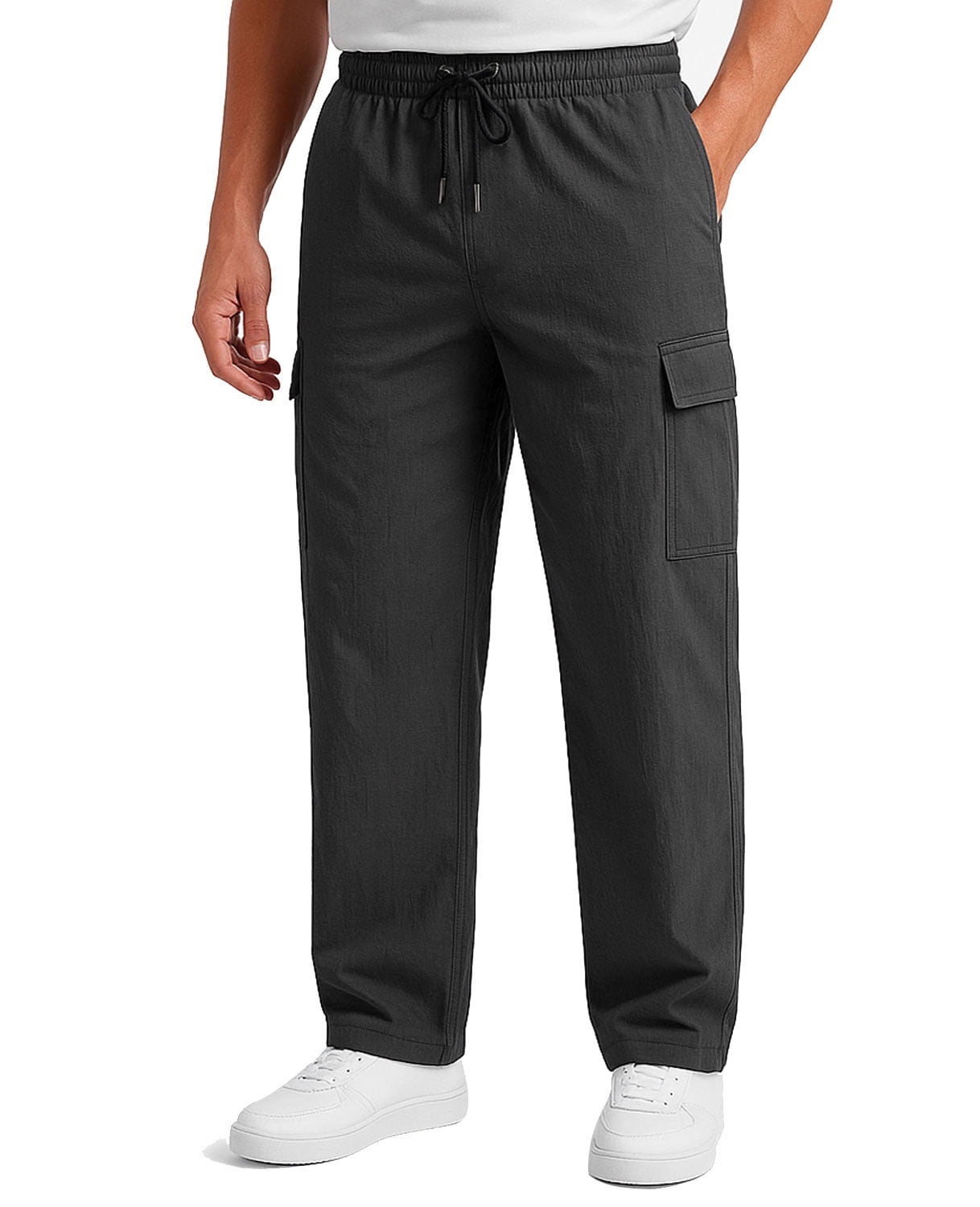 ASUDESIRE Men's Woven Twill Casual Cargo Pants Straight Leg Elastic ...