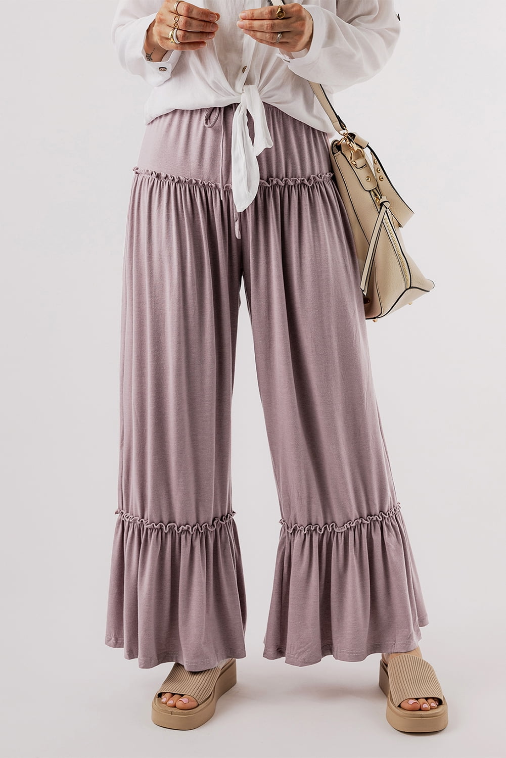 ASUOAgio Elevate Your Style with Our Flirty Frilled High Waist Pants ...