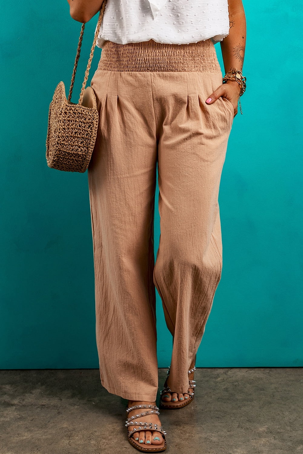 ASUOAgio Elevate Your Summer with Clay Smocked High-Waist Pants ...