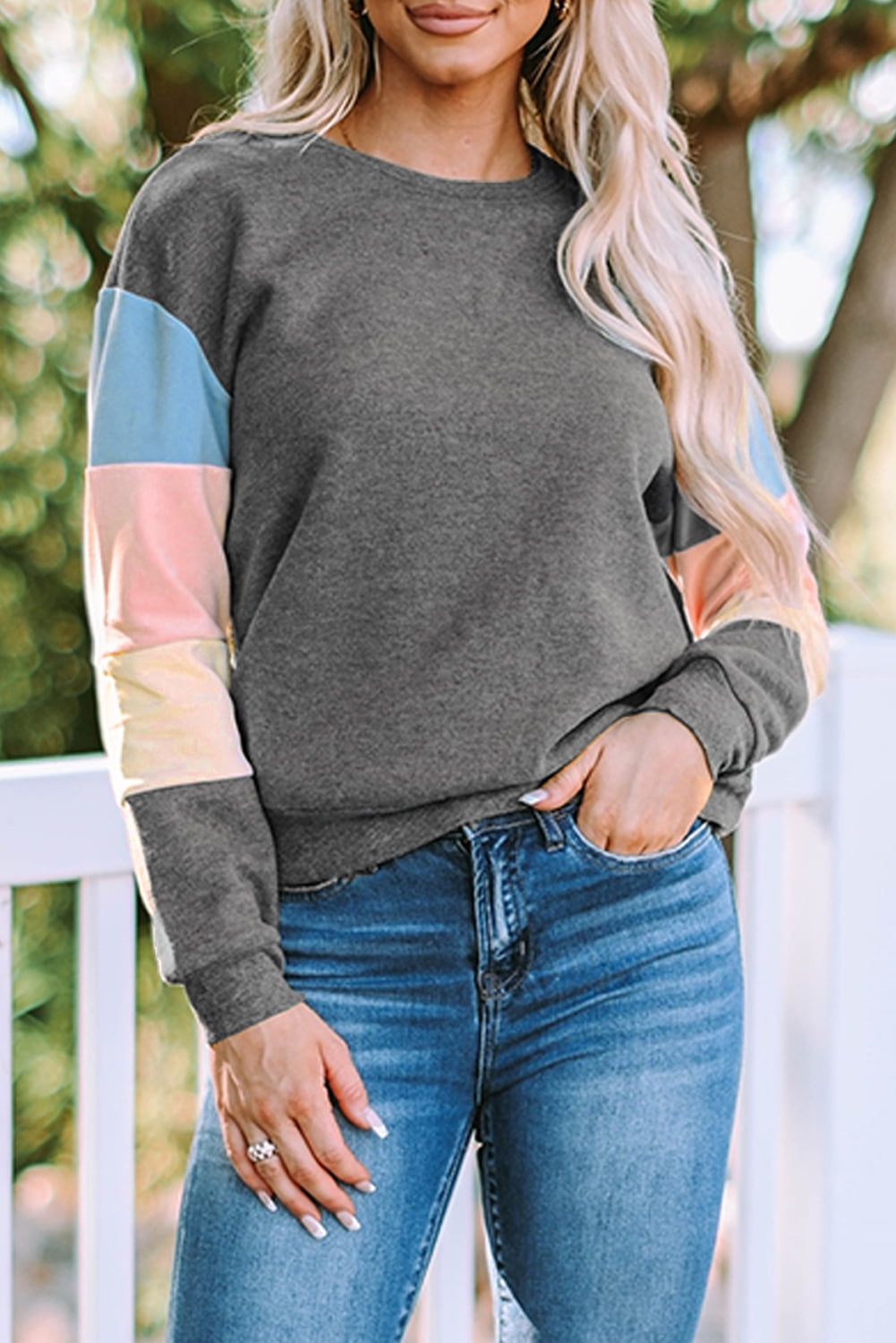 ASUOAgio Stylish Colorblock Pullover - Versatile Long Sleeve for Women ...