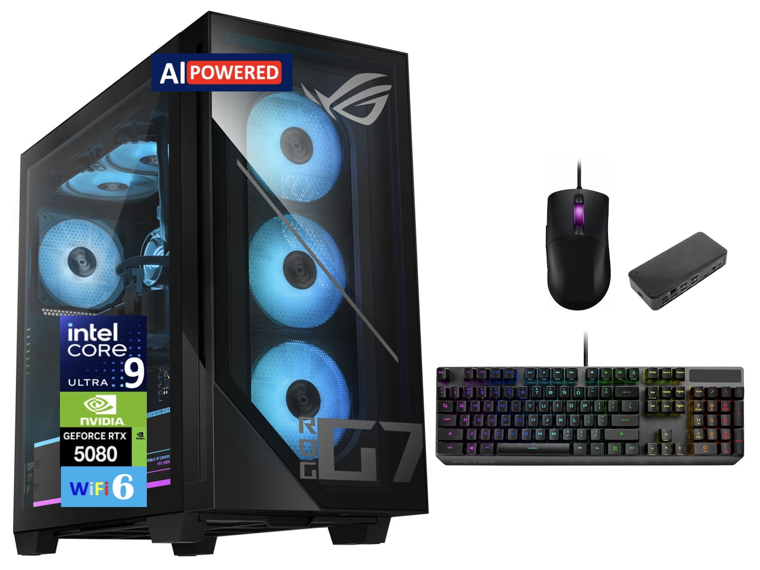 ASUS ROG G700 AI PC Desktop PC (Intel Ultra 9- 285K, NVIDIA GeForce RTX 5080 16GB GDDR7, 128GB ...