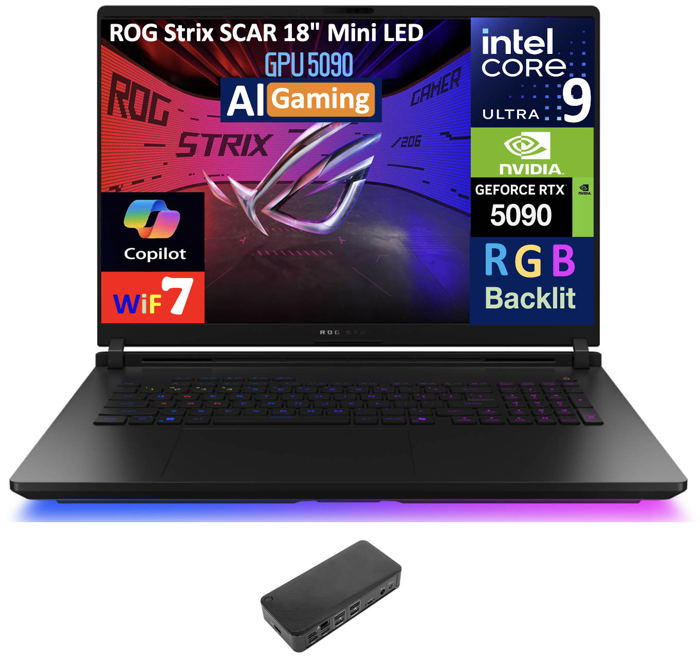 ASUS ROG Strix SCAR AI Gaming Laptop 18in 240Hz Mini LED WQXGA Display ...