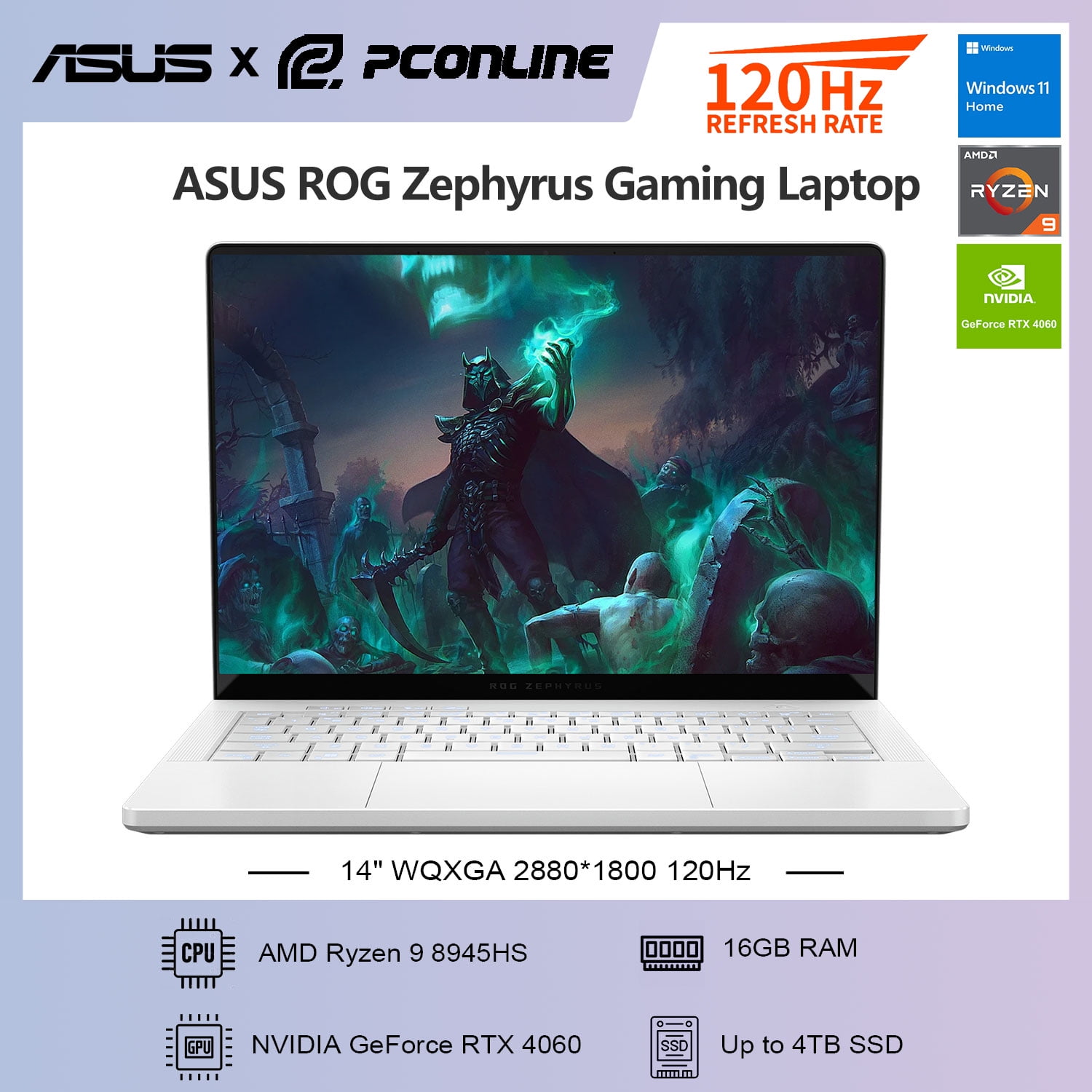ASUS ROG Zephyrus Gaming PC, 14" 2.8K 120Hz, AMD Ryzen 9 8945HS, NVIDIA ...