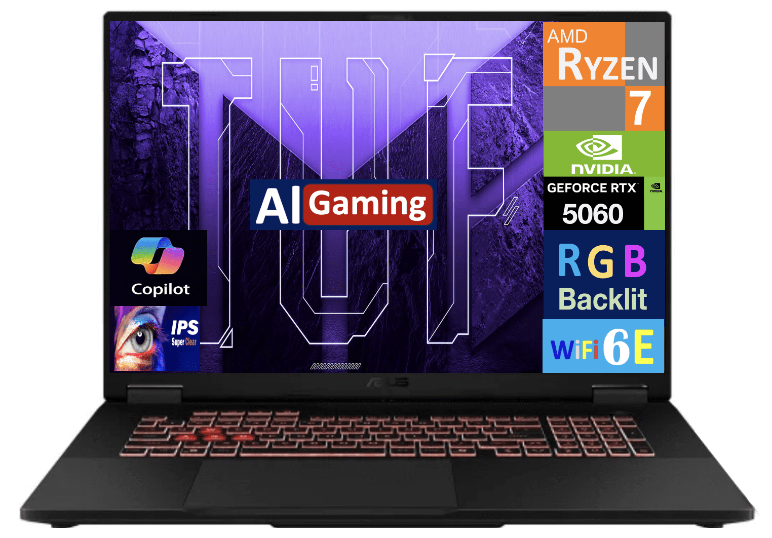 ASUS TUF AI Gaming Laptop 18in 144Hz IPS WUXGA Display (AMD Ryzen 7 260 ...