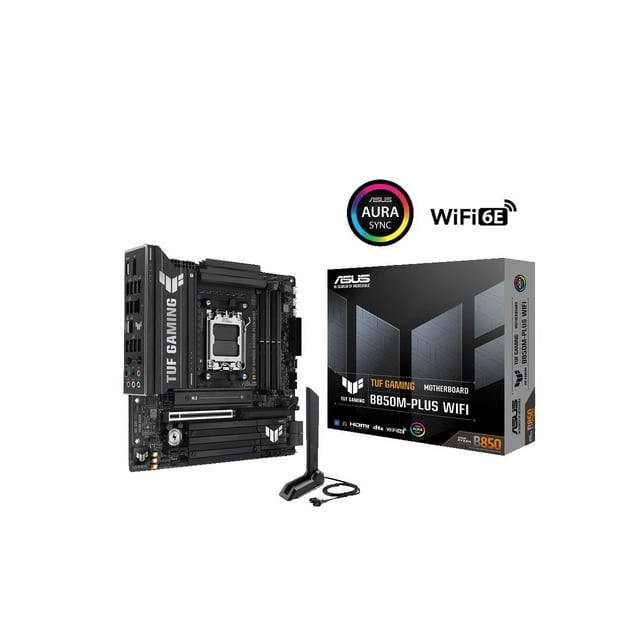 ASUS TUF GAMING B850M-PLUS WIFI AMD AM5 B850 mATX motherboard, 14+2+1 80A DrMOS stages, DDR5 ...