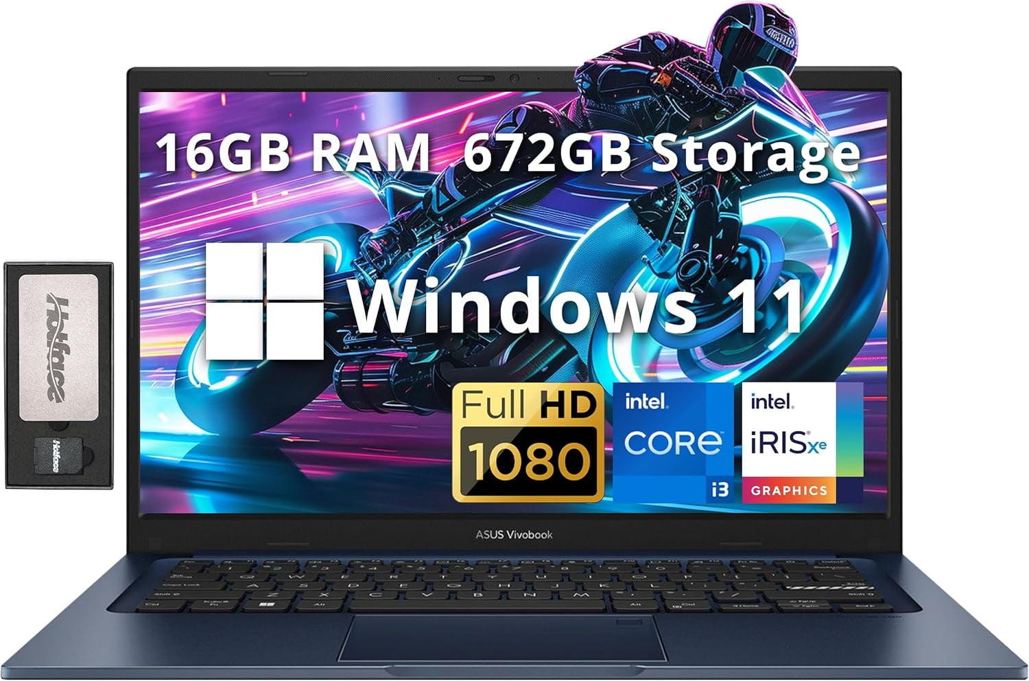 ASUS Vivobook 14" FHD Anti-glare Laptop, Intel i3-1215U, 16GB RAM, 672GB Storage(512GB SSD+160GB ...