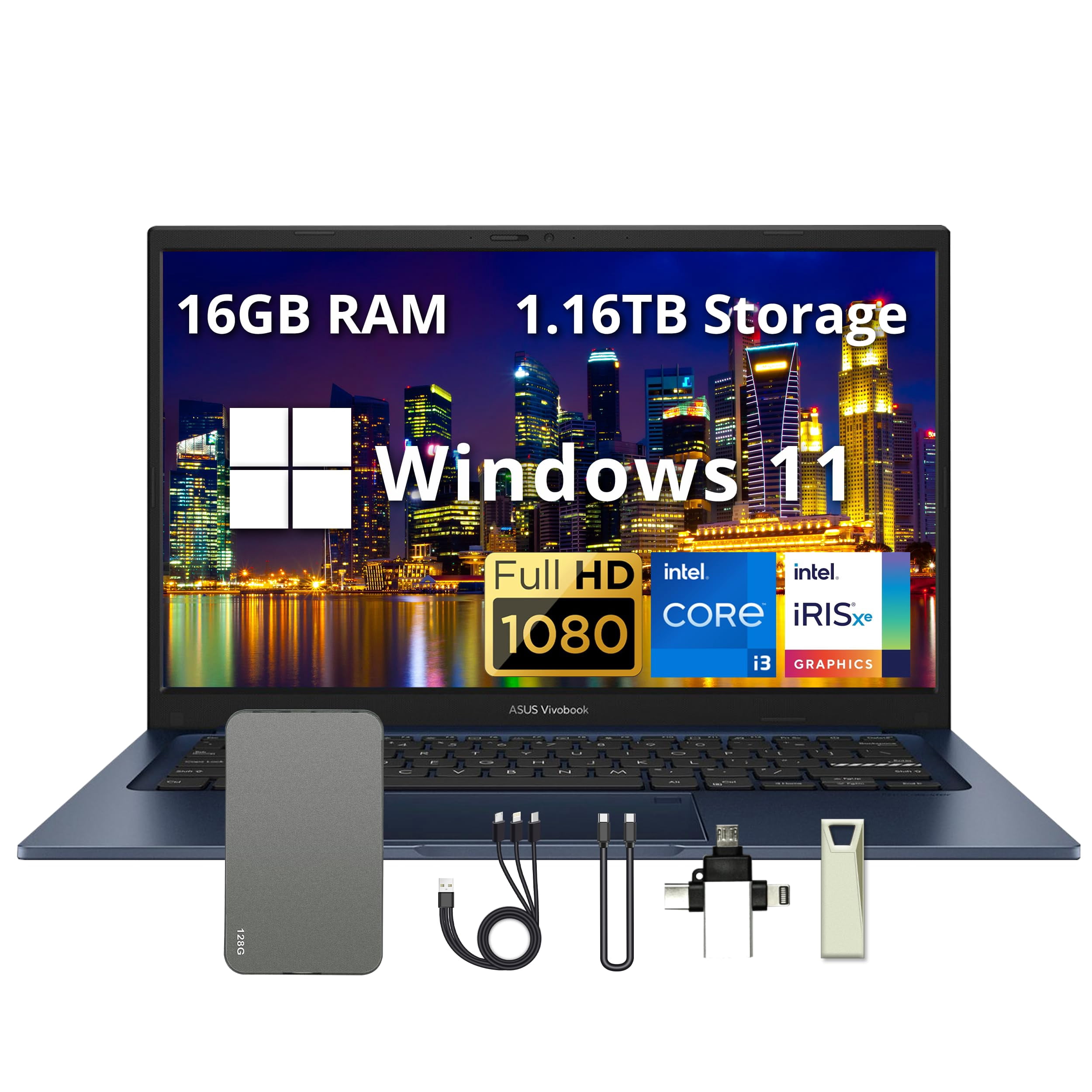 ASUS Vivobook 14" FHD Laptop, 16GB DDR4 RAM, 1.16TB Storage(1TB SSD ...