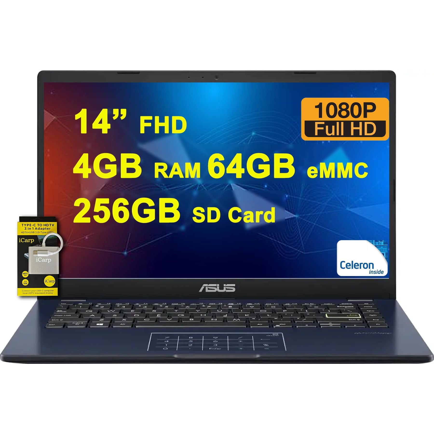 ASUS Vivobook Go 14 Student Laptop 14” FHD Anti-Glare Intel Celeron ...