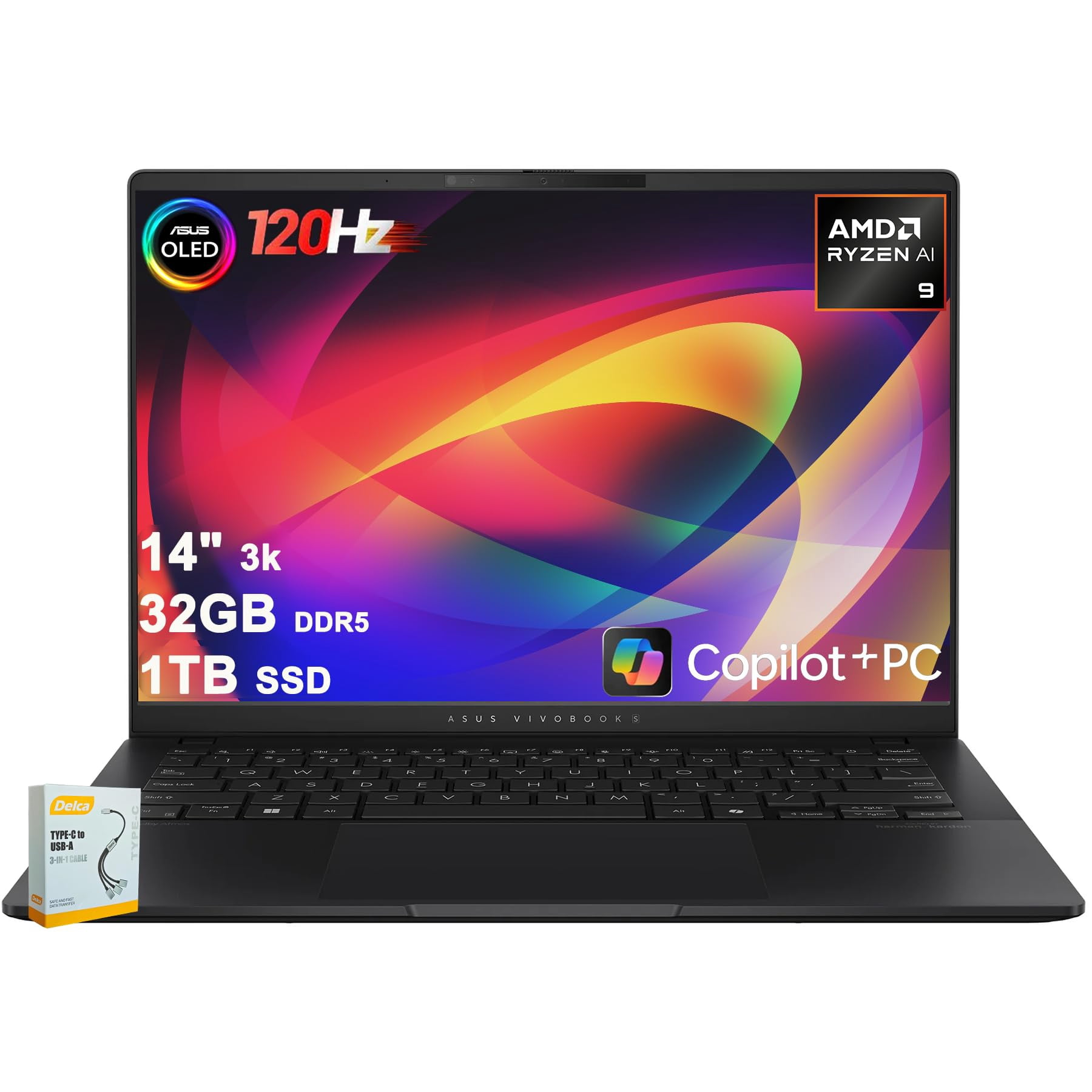 ASUS Vivobook S 14 Copilot+ AI PC Laptop | 14" 2880x1800 120Hz OLED ...