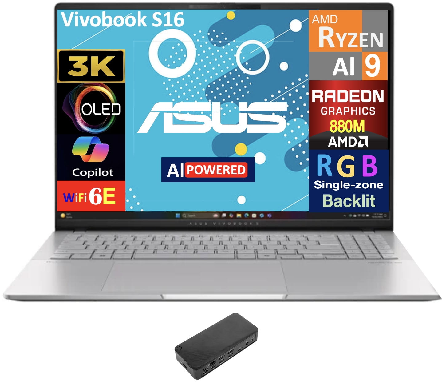 ASUS Vivobook S16 AI Powered Laptop 16.0in OLED 3.2K Display (AMD Ryzen ...