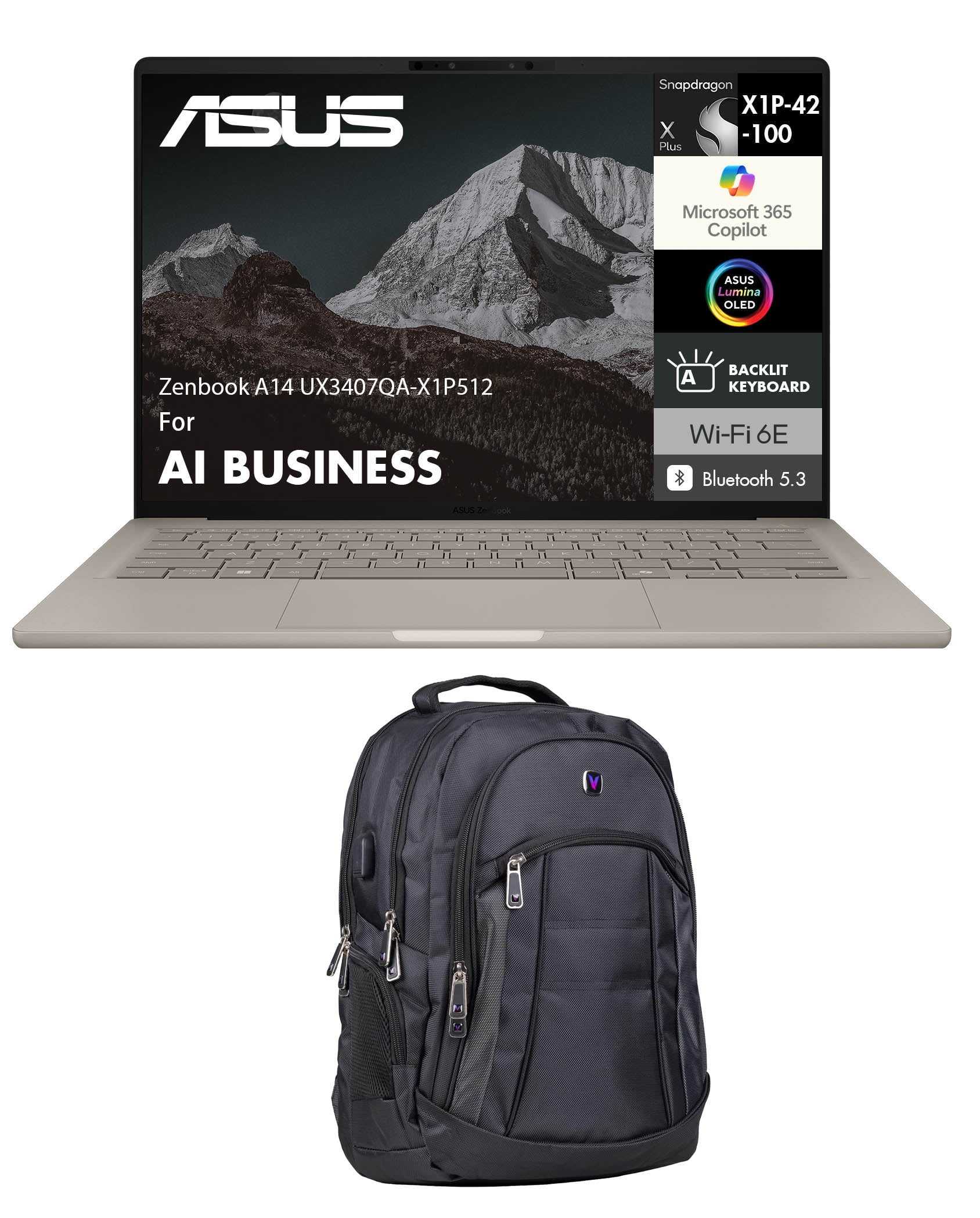 ASUS Zenbook A14 AI Business Laptop 14.0in WUXGA (Qualcomm Snapdragon X ...