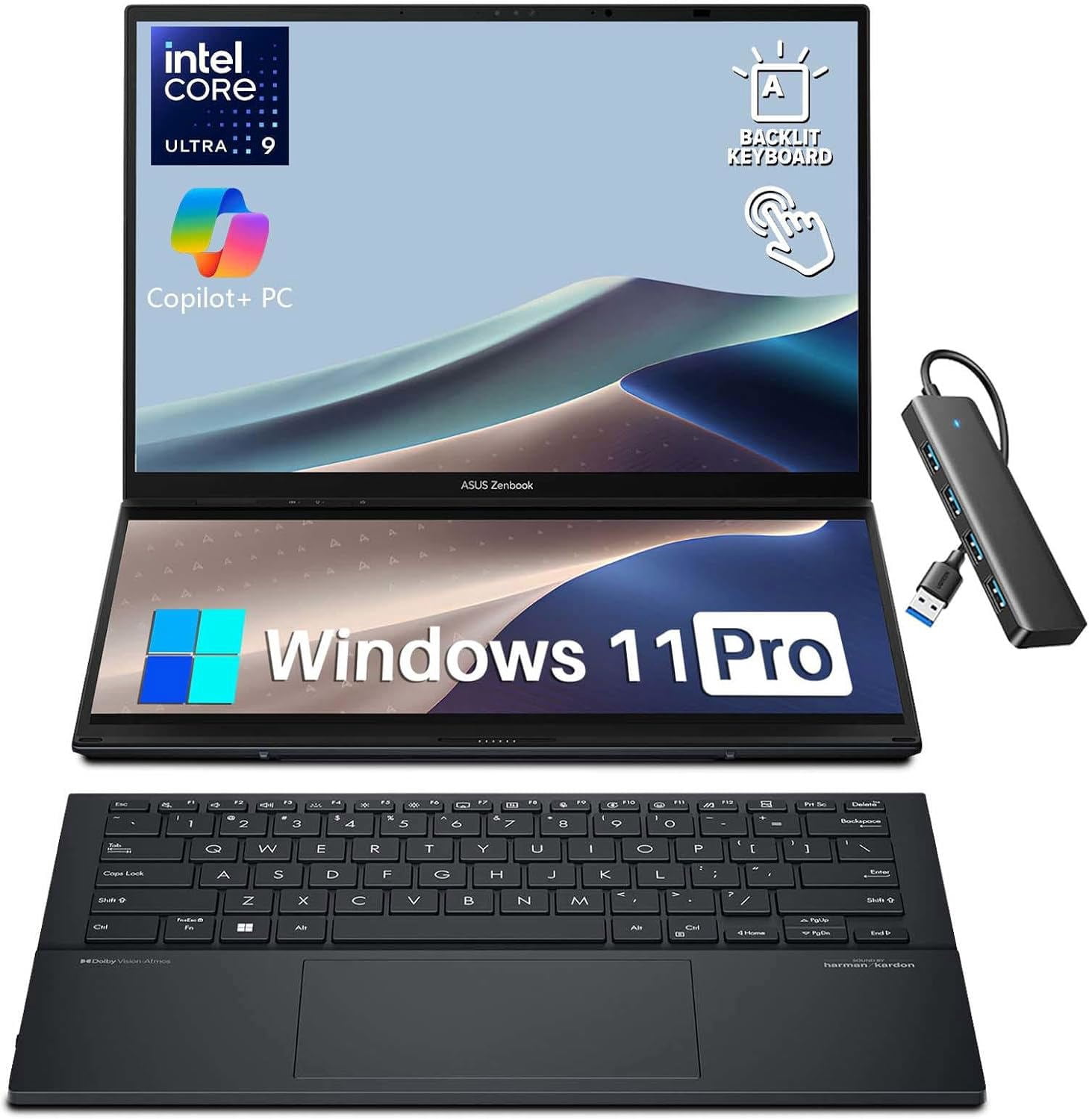 ASUS Zenbook Duo 2-in-1 Laptop, Dual 14" OLED WUXGA 16:10 Touch Display ...