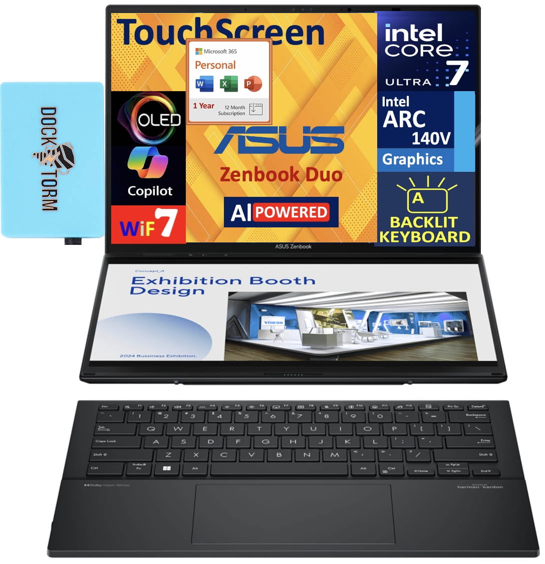 ASUS Zenbook Duo AI Powered 2-in-1 Laptop 14.0in Touchscreen OLED 2.8K ...