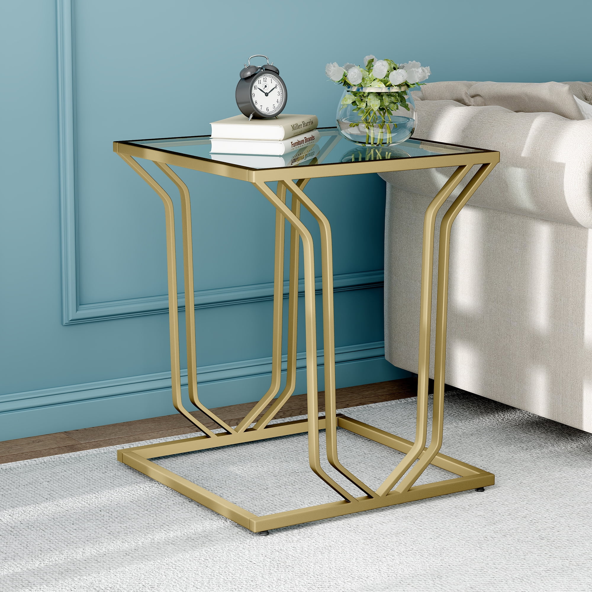 ASYA Modern End Table, Side Table Nightstand with Glass Top, 23.42''H Accent Table for Living ...