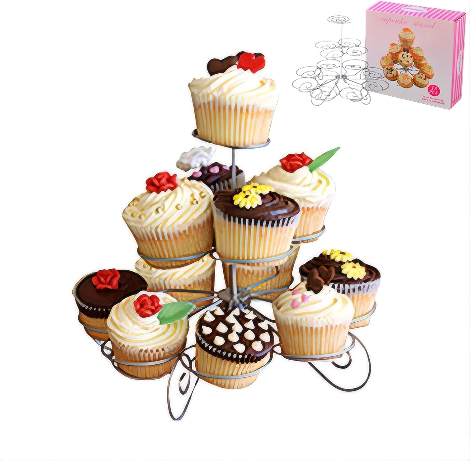 ASkinds Cupcake Stand Dessert Serving Tray, 13-Cups Iron CupCake ...