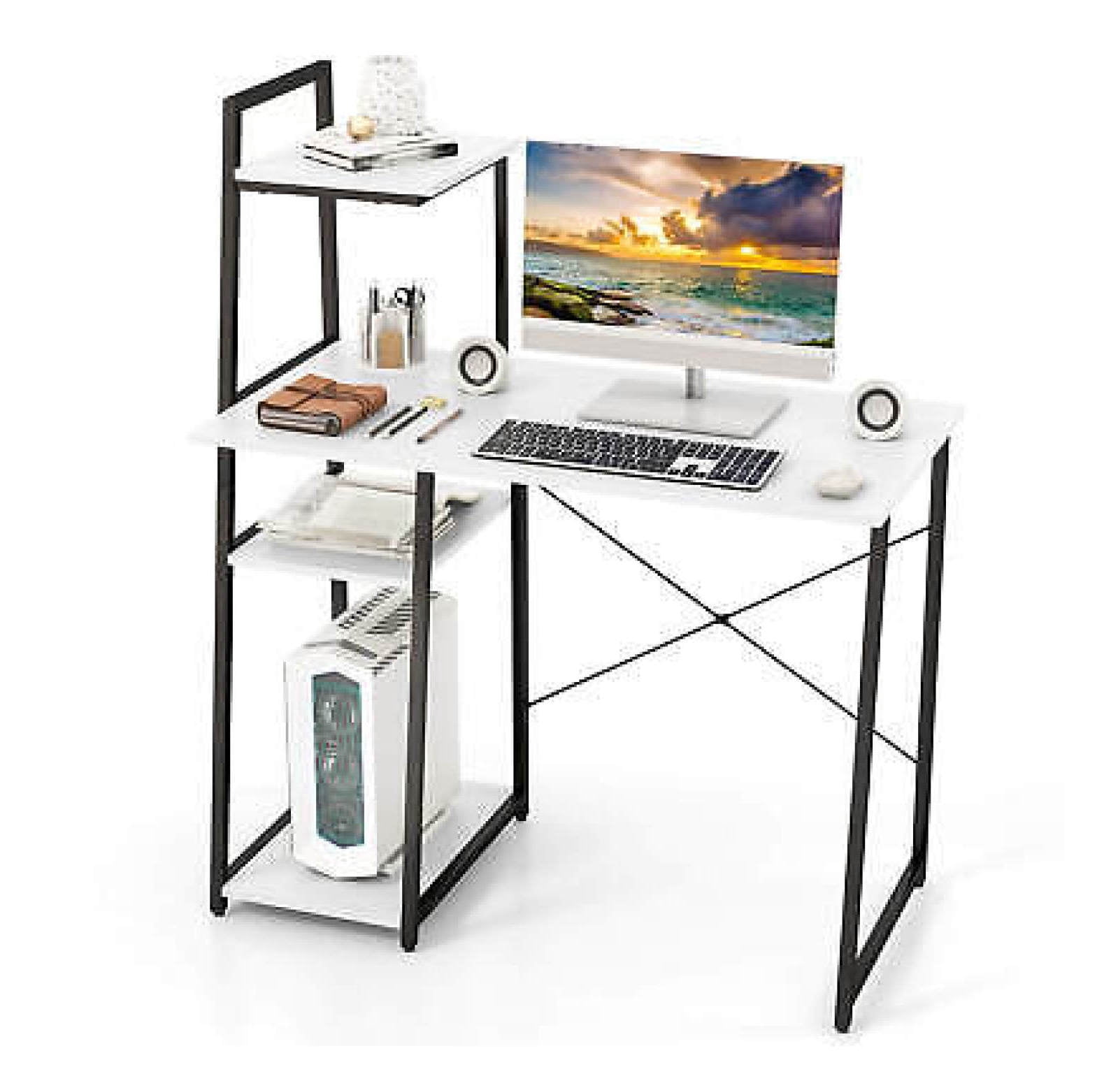 ASpecialty Computer Desk with Shelves 3-Tier Storage Bookshelf Ladder ...