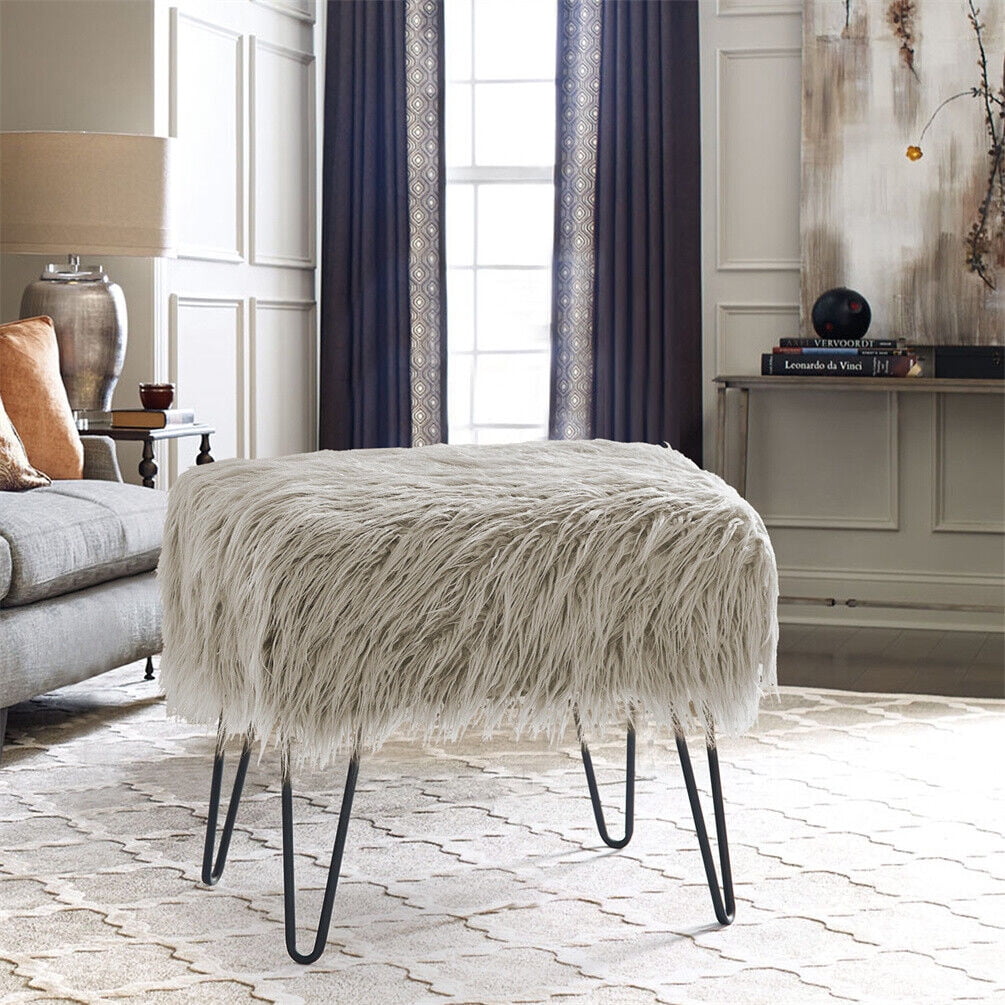 ASpecialty Mongolian Faux Fur Ottoman Fluffy Foot Rest Stool for Vanity ...