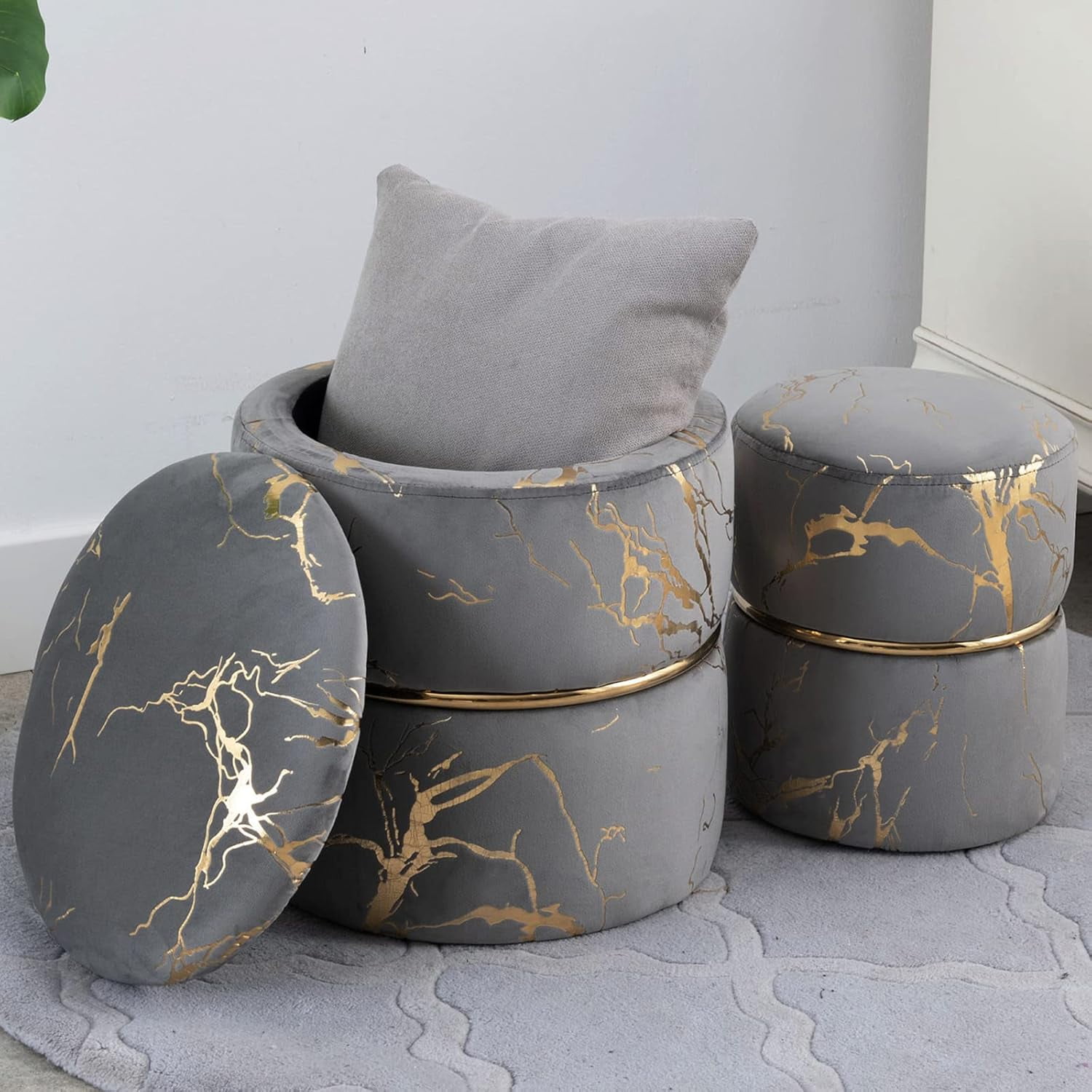 ASpecialty Round Velvet Storage Ottoman,Vanity Stool Chair,Upholstered ...