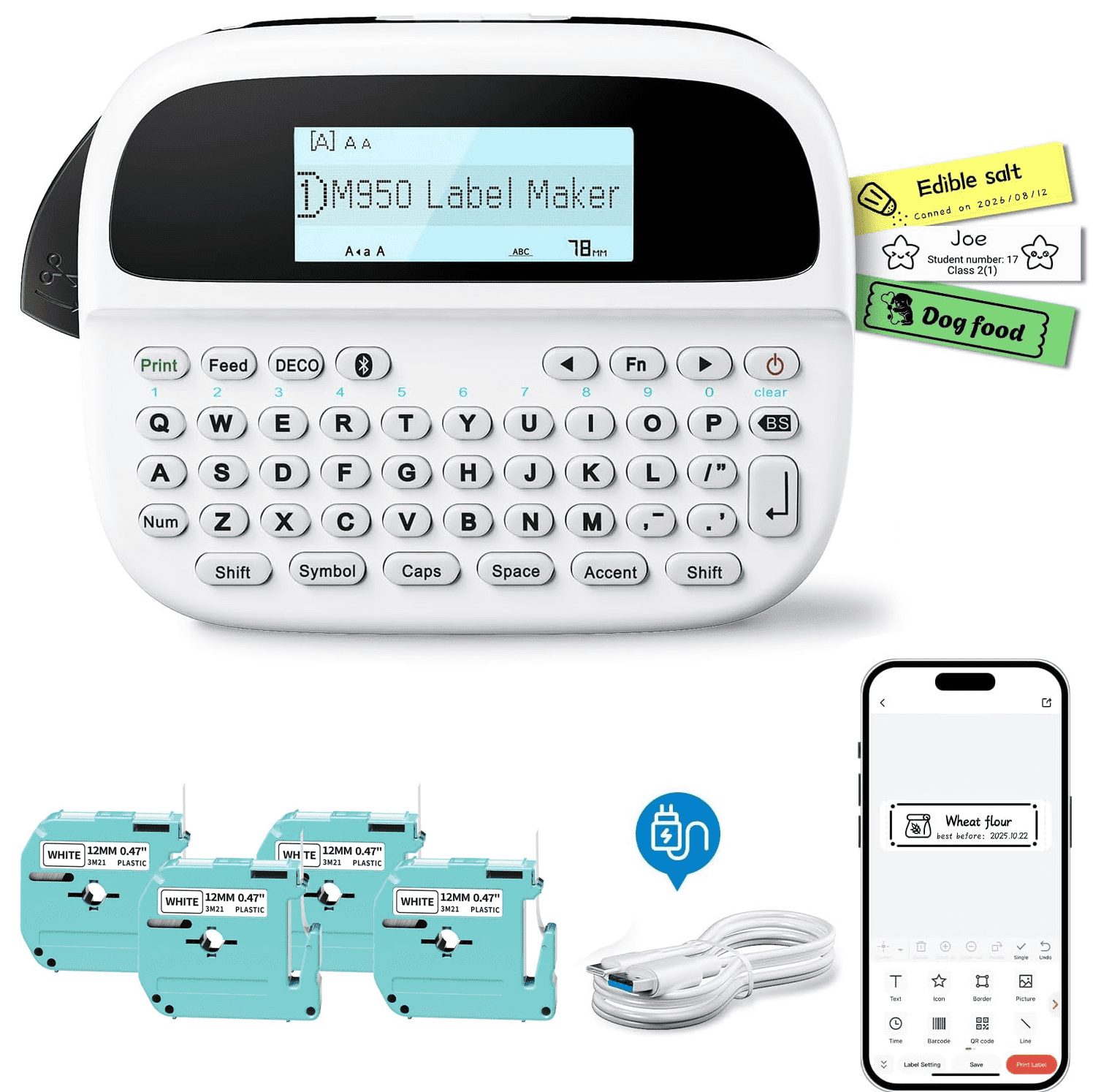 Phomemo M950 Label Maker – Bluetooth Waterproof Label Maker with QWERTY ...