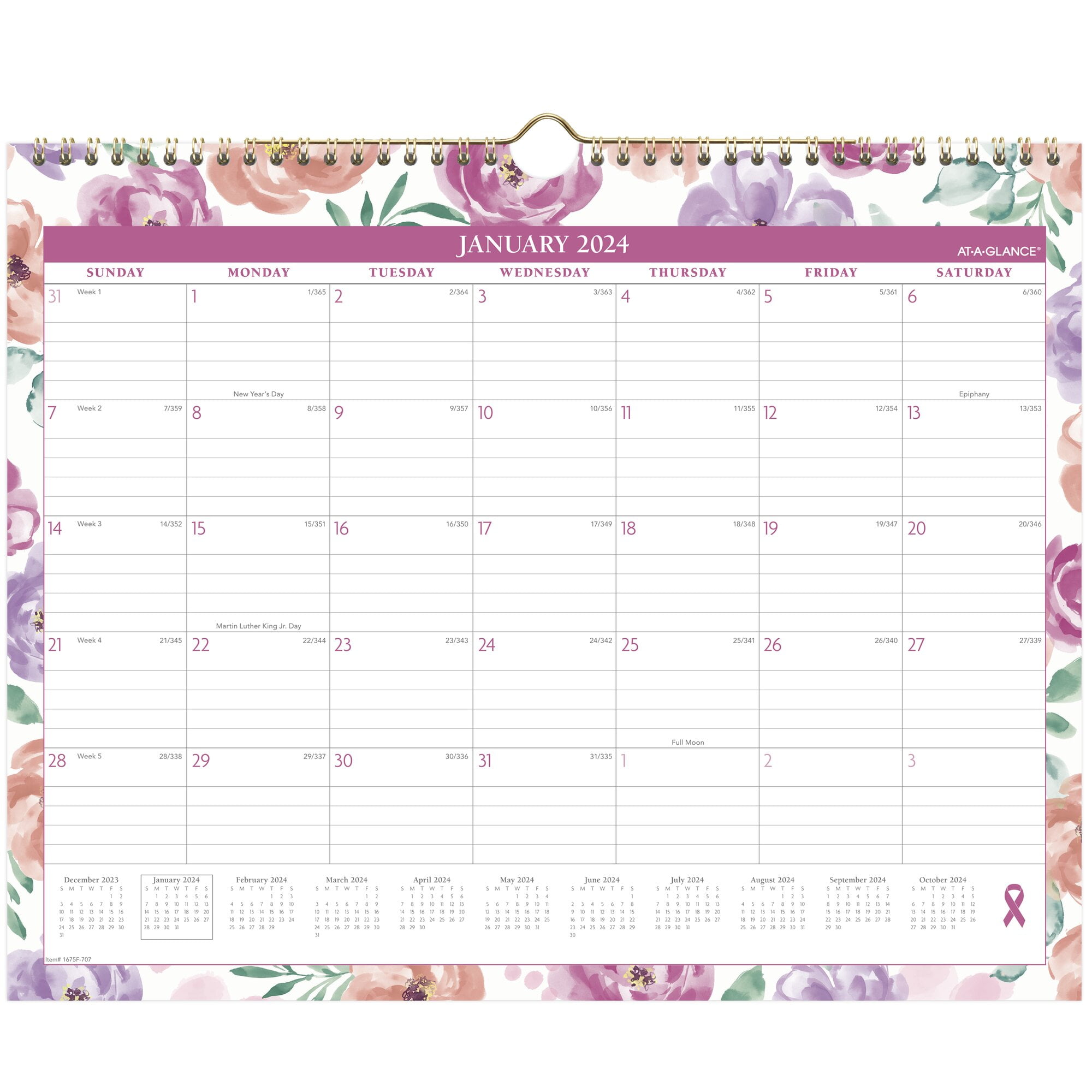 At-A-Glance Badge City of Hope 2024 Monthly Wall Calendar, Floral ...