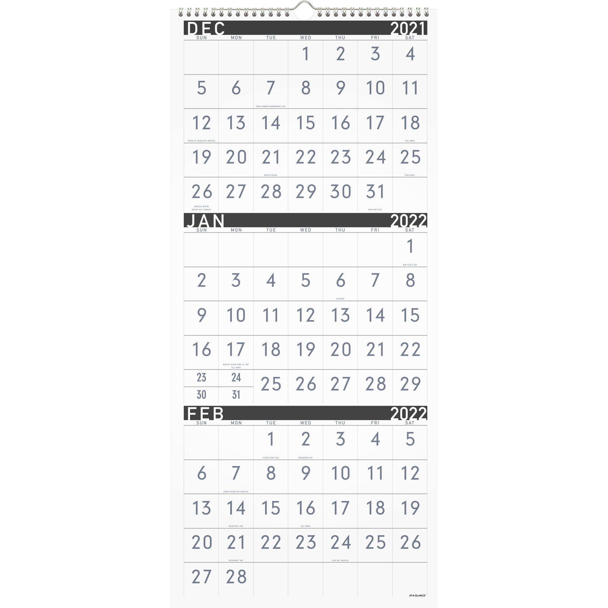 AT-A-GLANCE 2021-2023 27" x 12" Three-Month Calendar Contemporary White ...